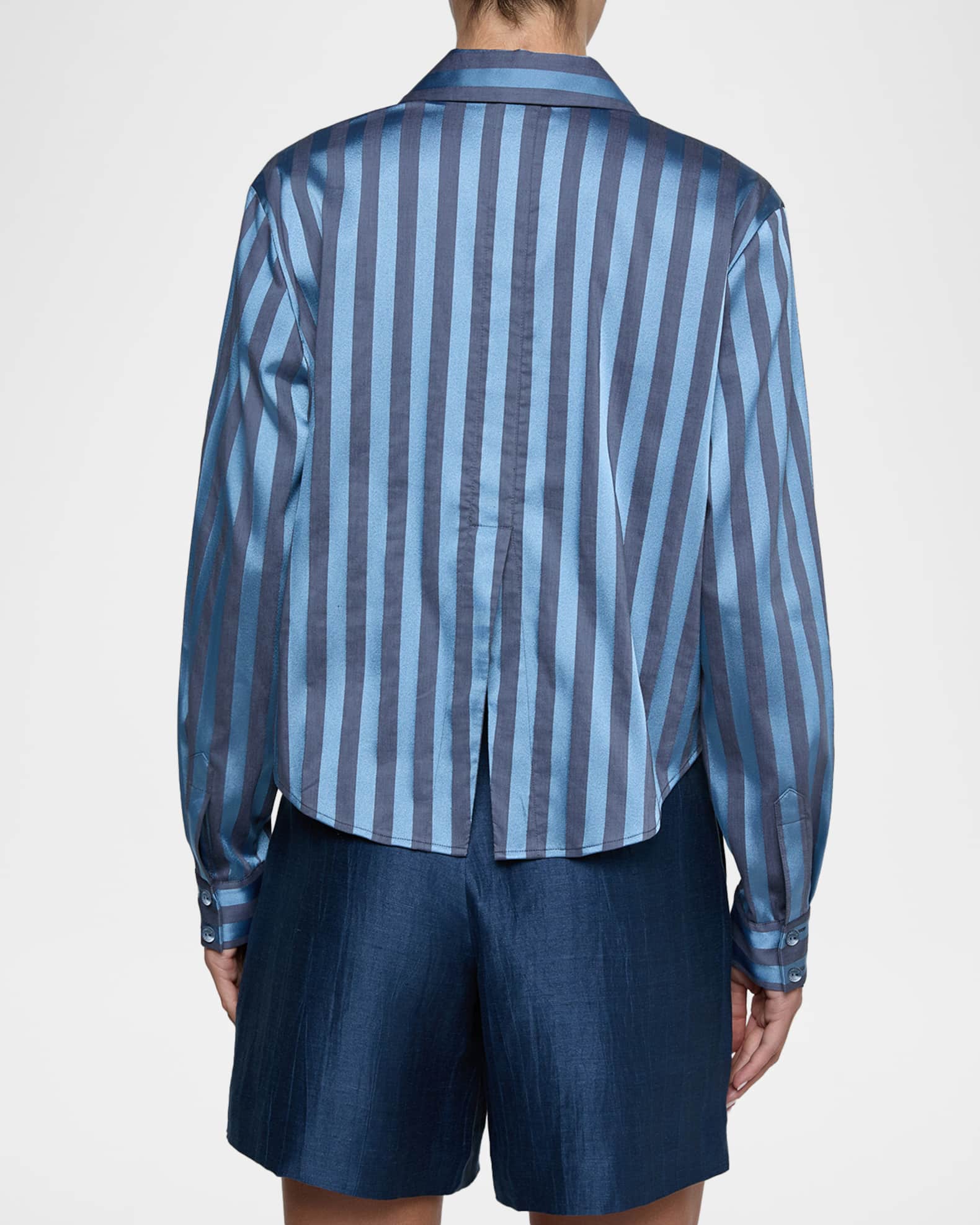 L'Agence Cosette Stripe Cropped High-Low Shirt | Neiman Marcus