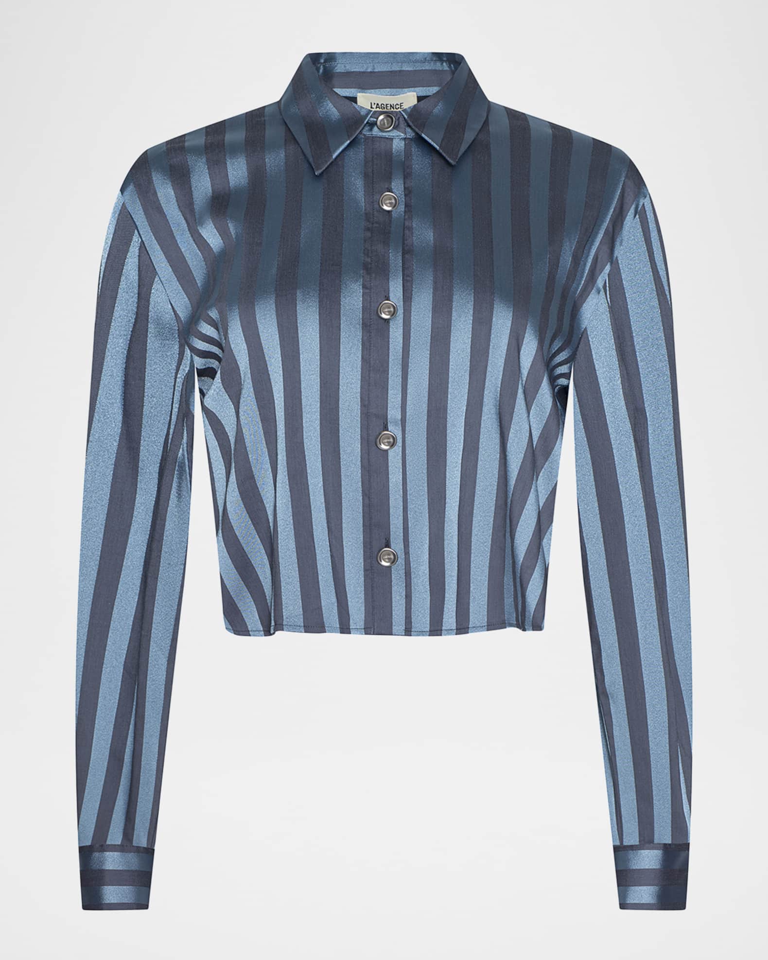 L'Agence Cosette Stripe Cropped High-Low Shirt | Neiman Marcus