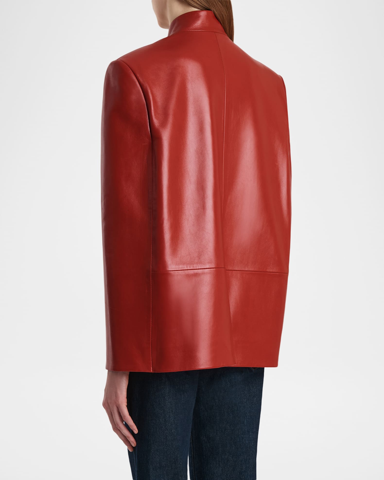 Khaite Dolso Single-Breasted Leather Cape Jacket | Neiman Marcus