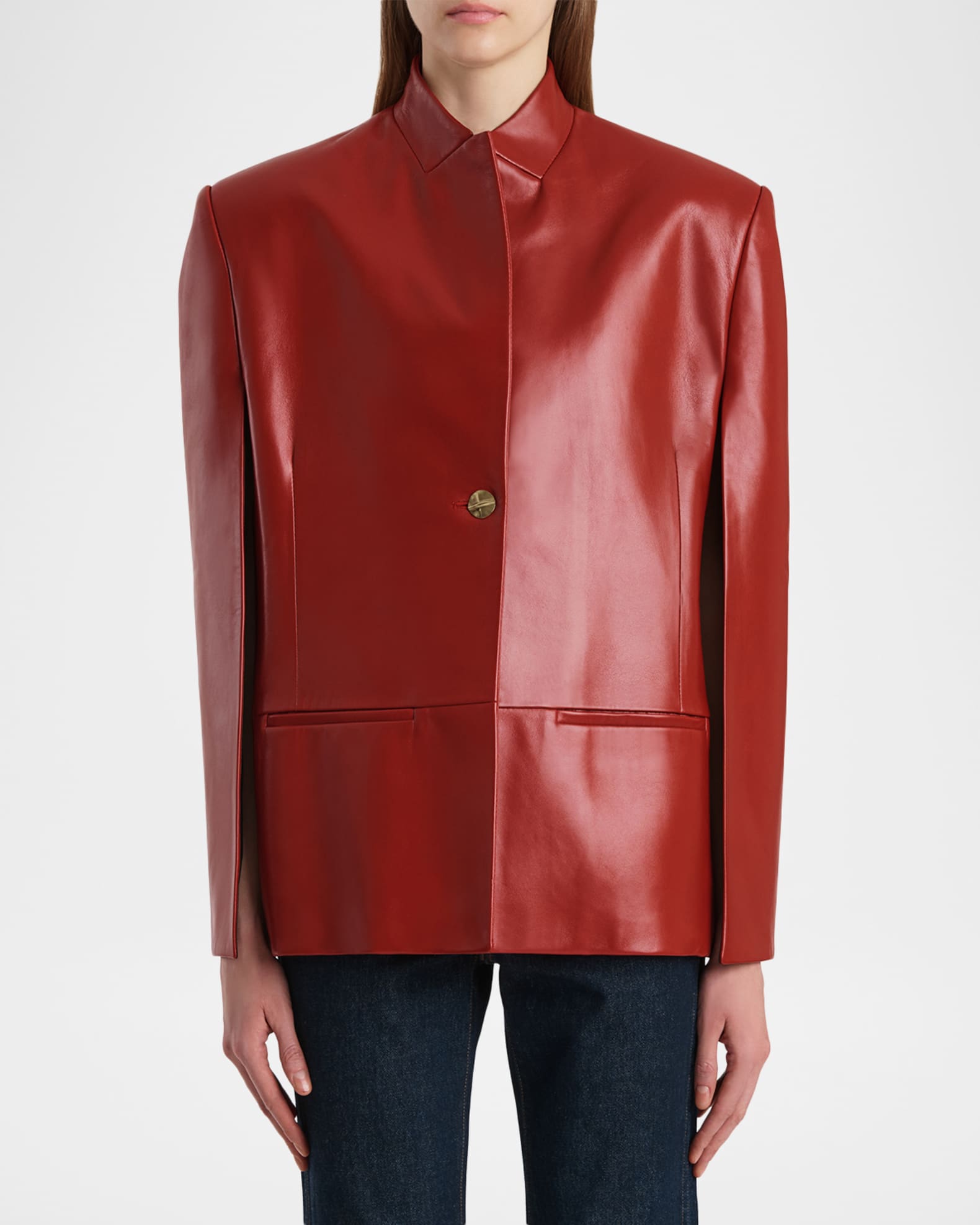 Khaite Dolso Single-Breasted Leather Cape Jacket | Neiman Marcus