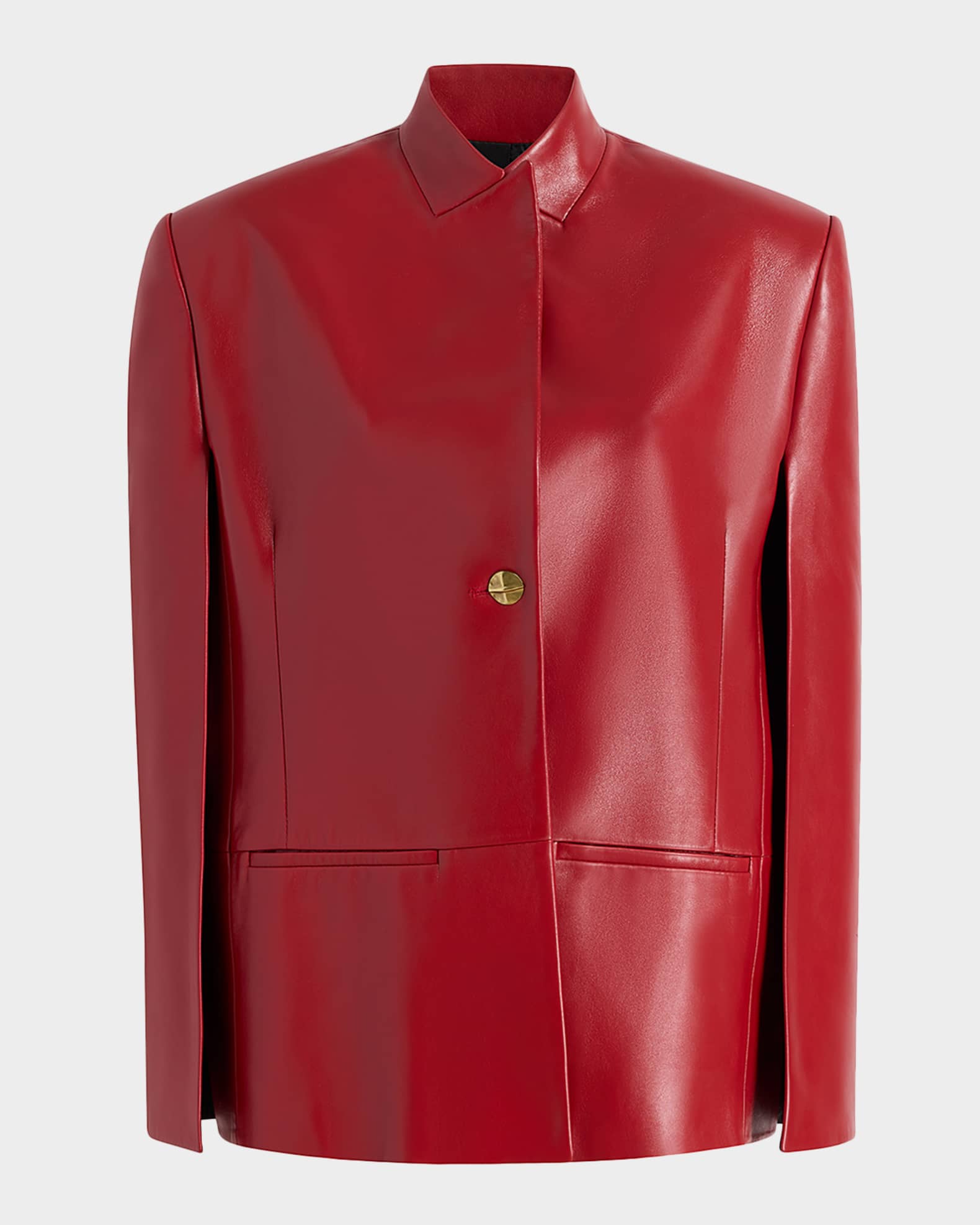 Khaite Dolso Single-Breasted Leather Cape Jacket | Neiman Marcus