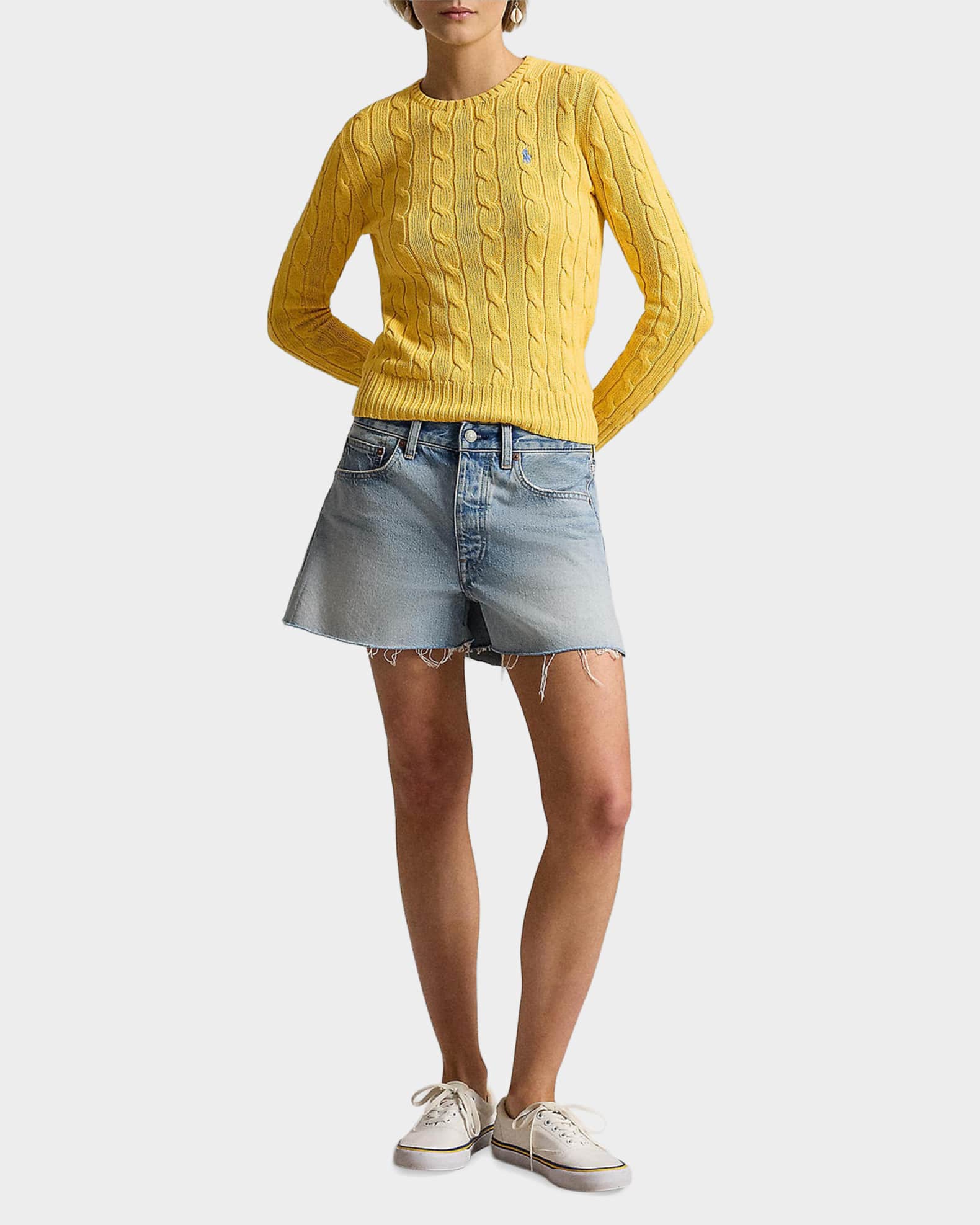 Cable-Knit Cotton Crewneck Sweater | Neiman Marcus