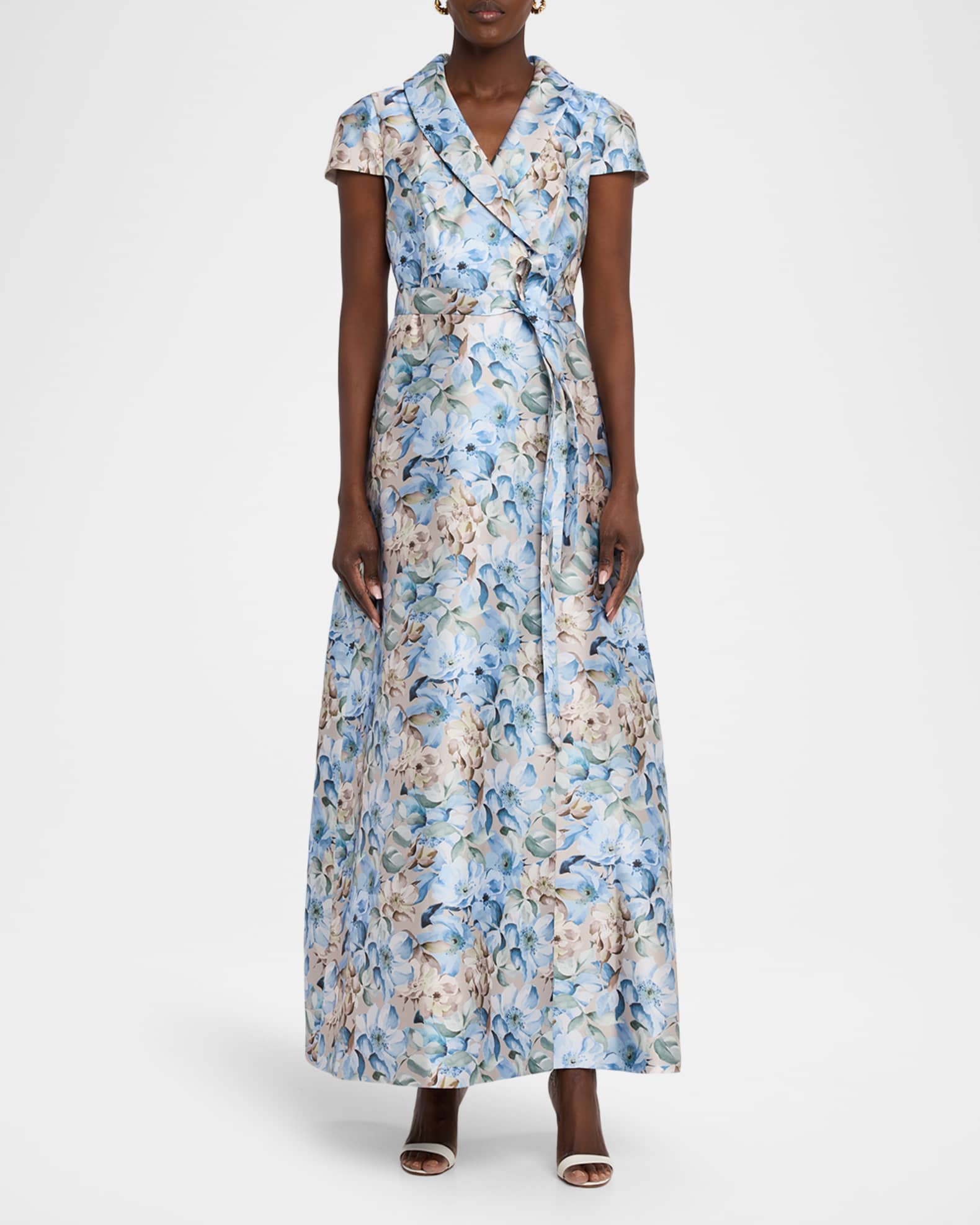 Sachin & Babi Etienne Floral-Print Mikado Wrap Gown | Neiman Marcus