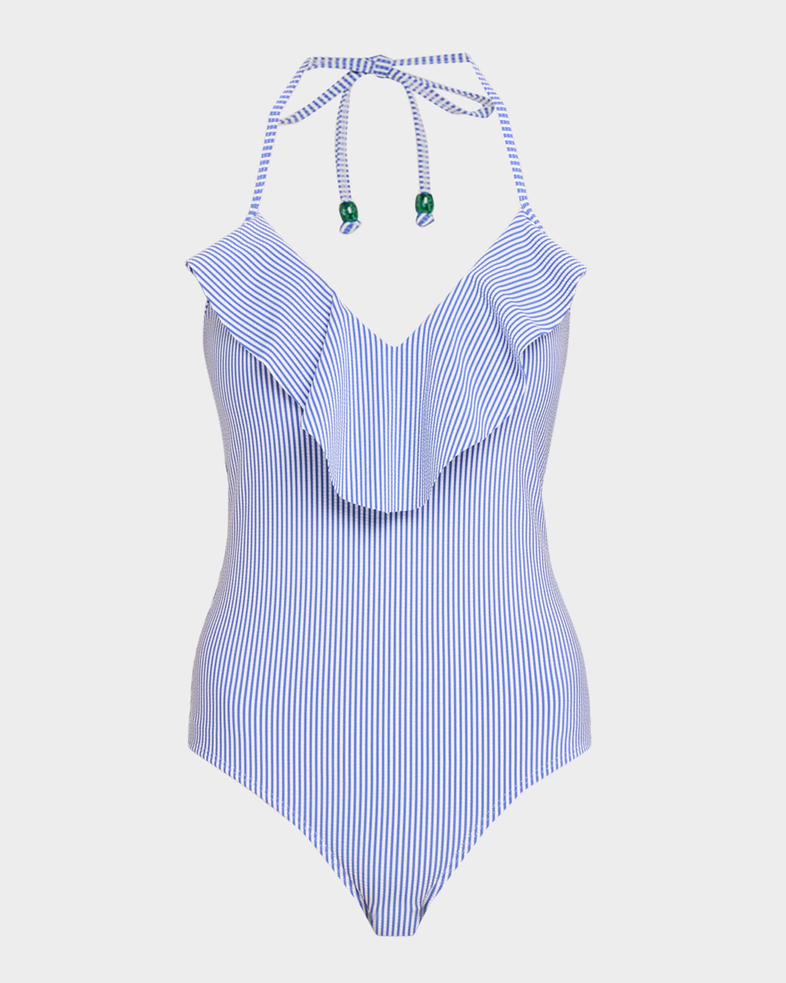 Shoshanna Ruffle Striped One-Piece Swimsuit | Neiman Marcus