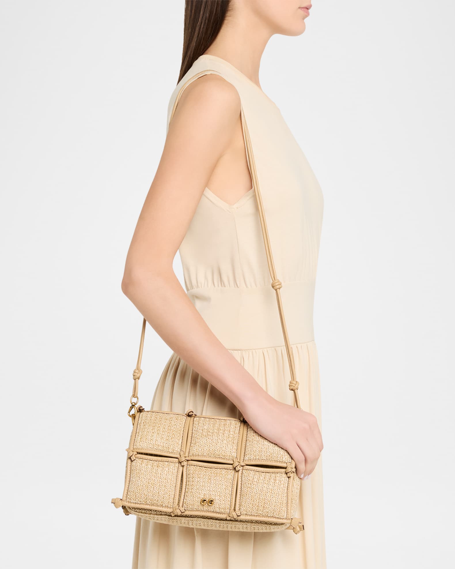 Cult Gaia Puff Straw & Leather-Trim Crossbody Bag | Neiman Marcus