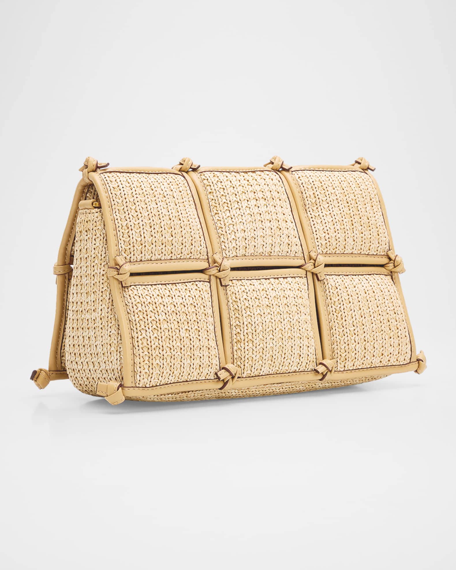 Cult Gaia Puff Straw & Leather-Trim Crossbody Bag | Neiman Marcus