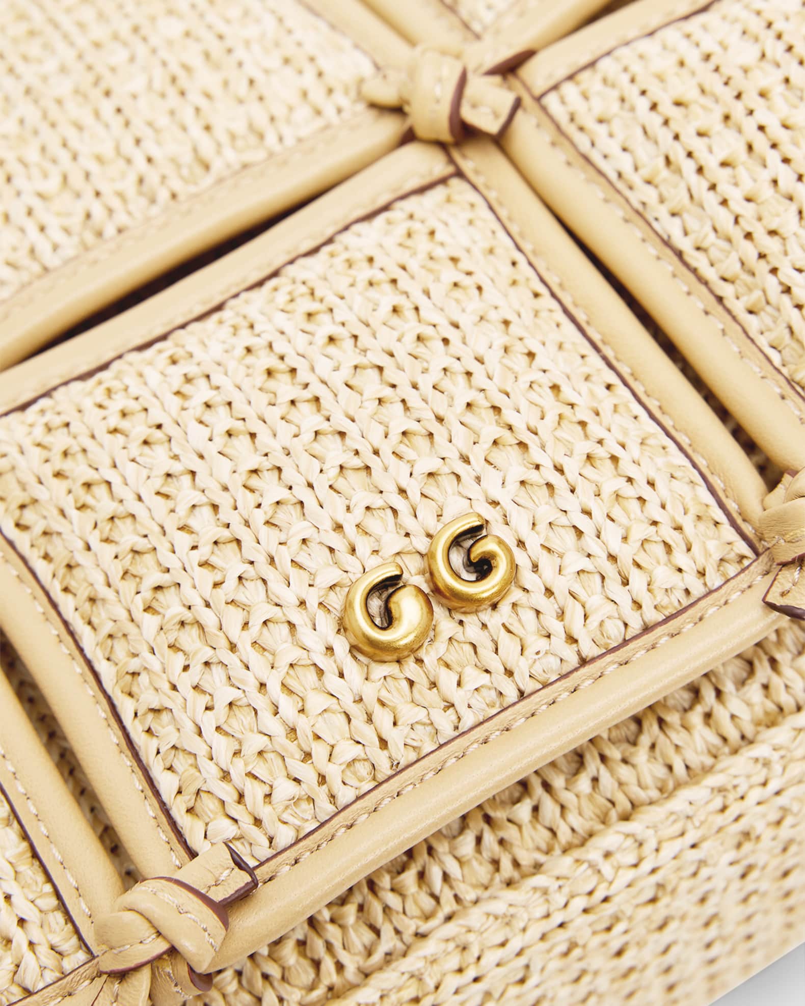 Cult Gaia Puff Straw & Leather-Trim Crossbody Bag | Neiman Marcus