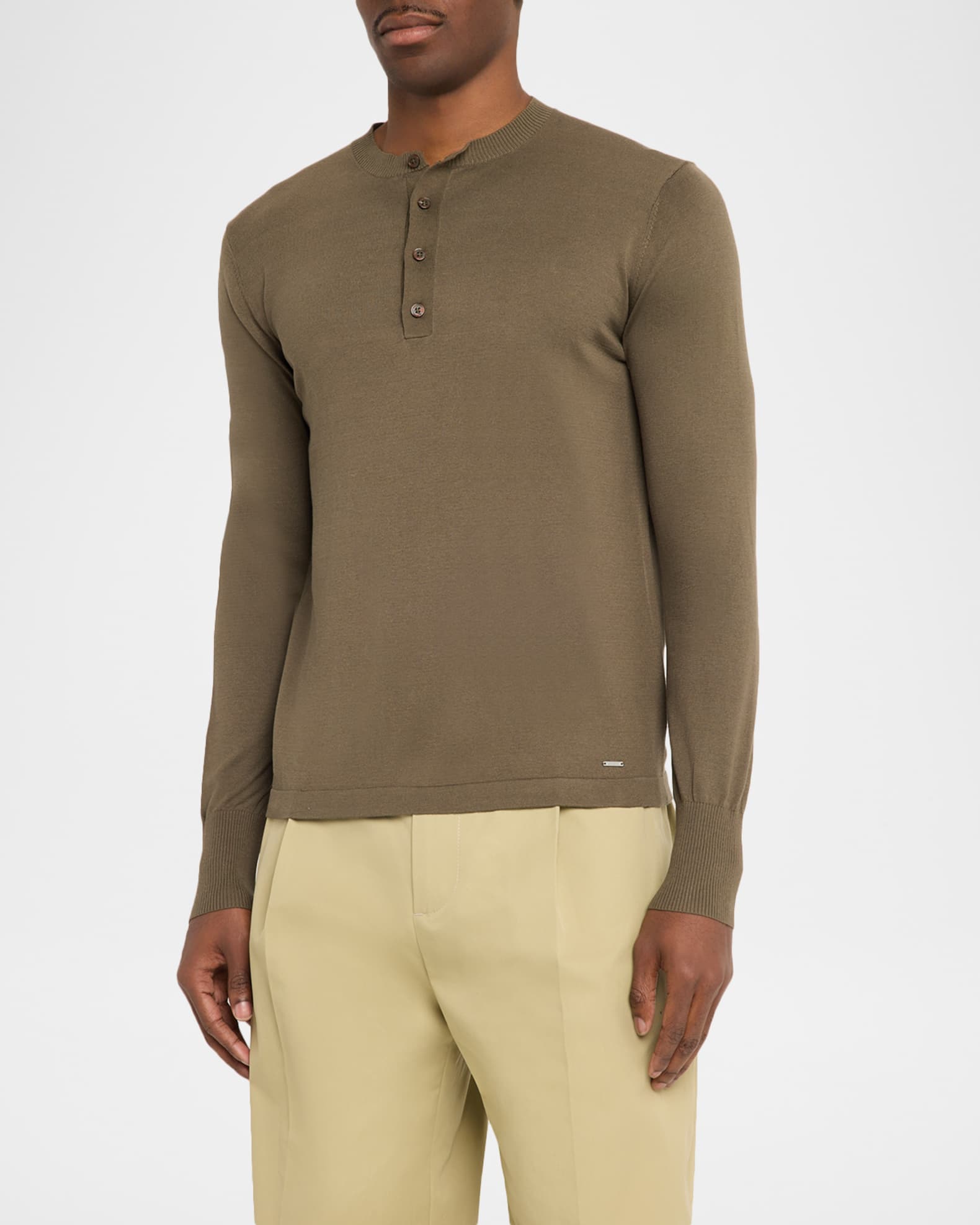 SIMKHAI Men's Dolton Silk and Cotton Knit Henley Long-Sleeve Shirt ...