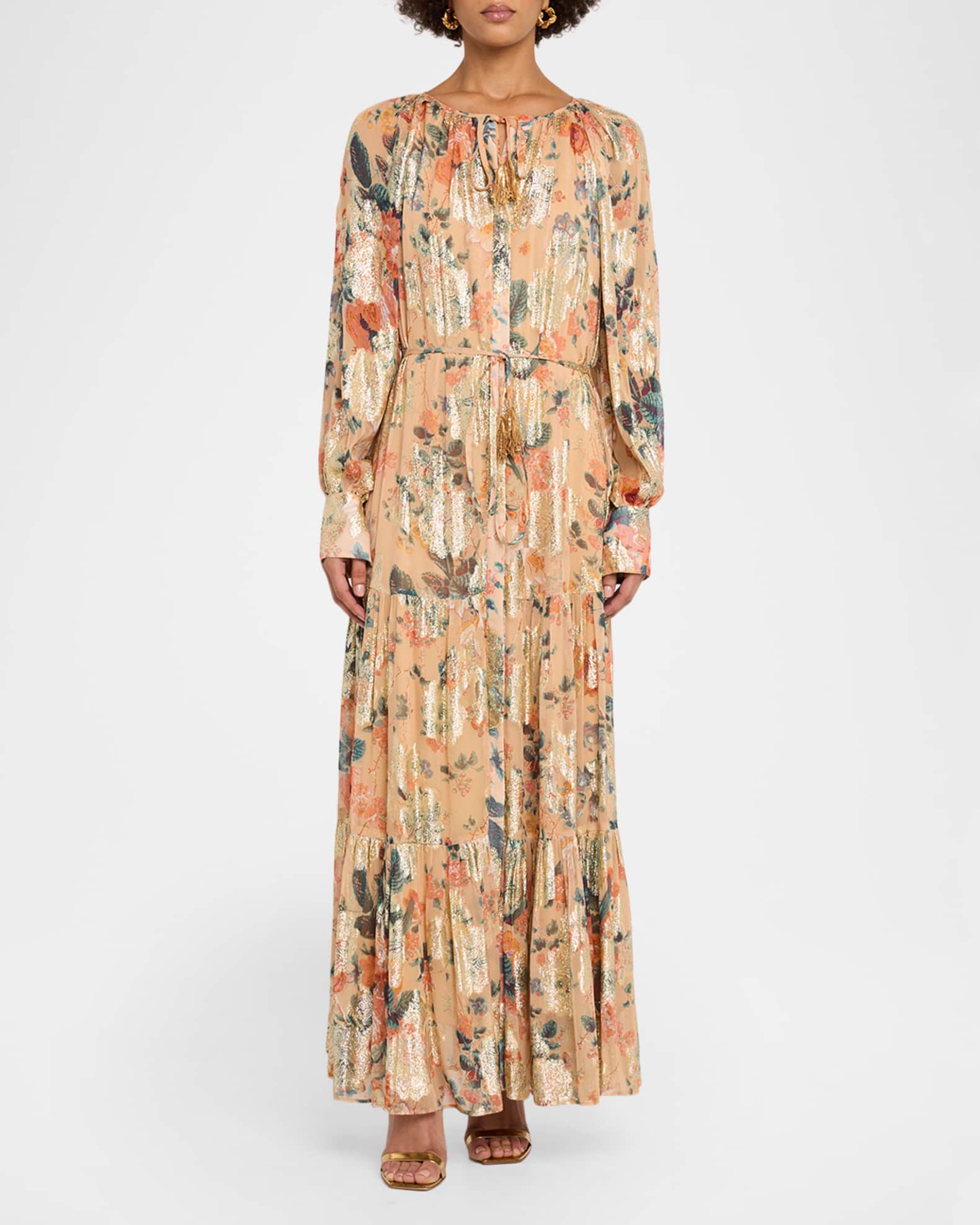 Kobi Halperin Xandra Tiered Metallic Floral-Print Maxi Dress | Neiman ...