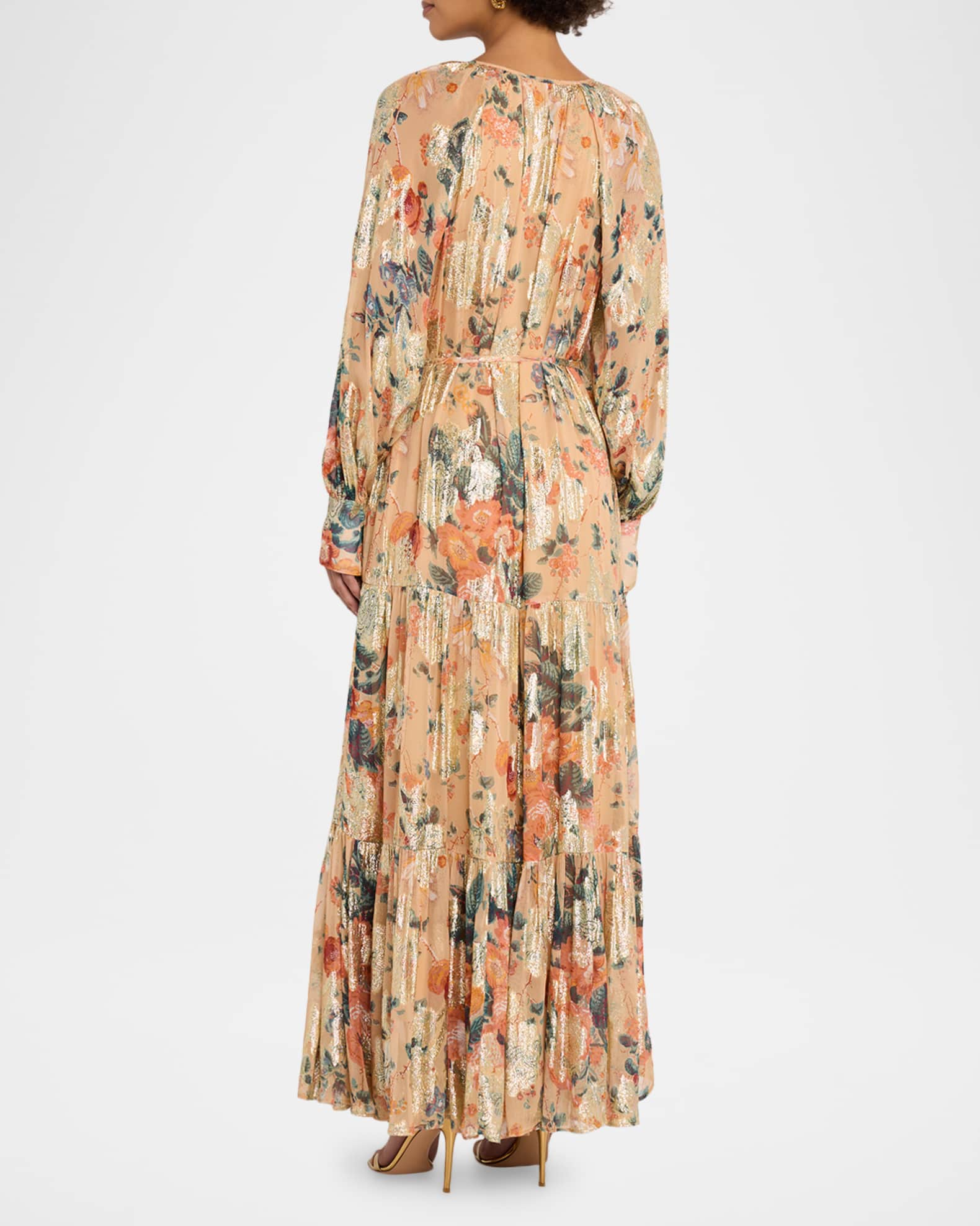 Kobi Halperin Xandra Tiered Metallic Floral-Print Maxi Dress | Neiman ...