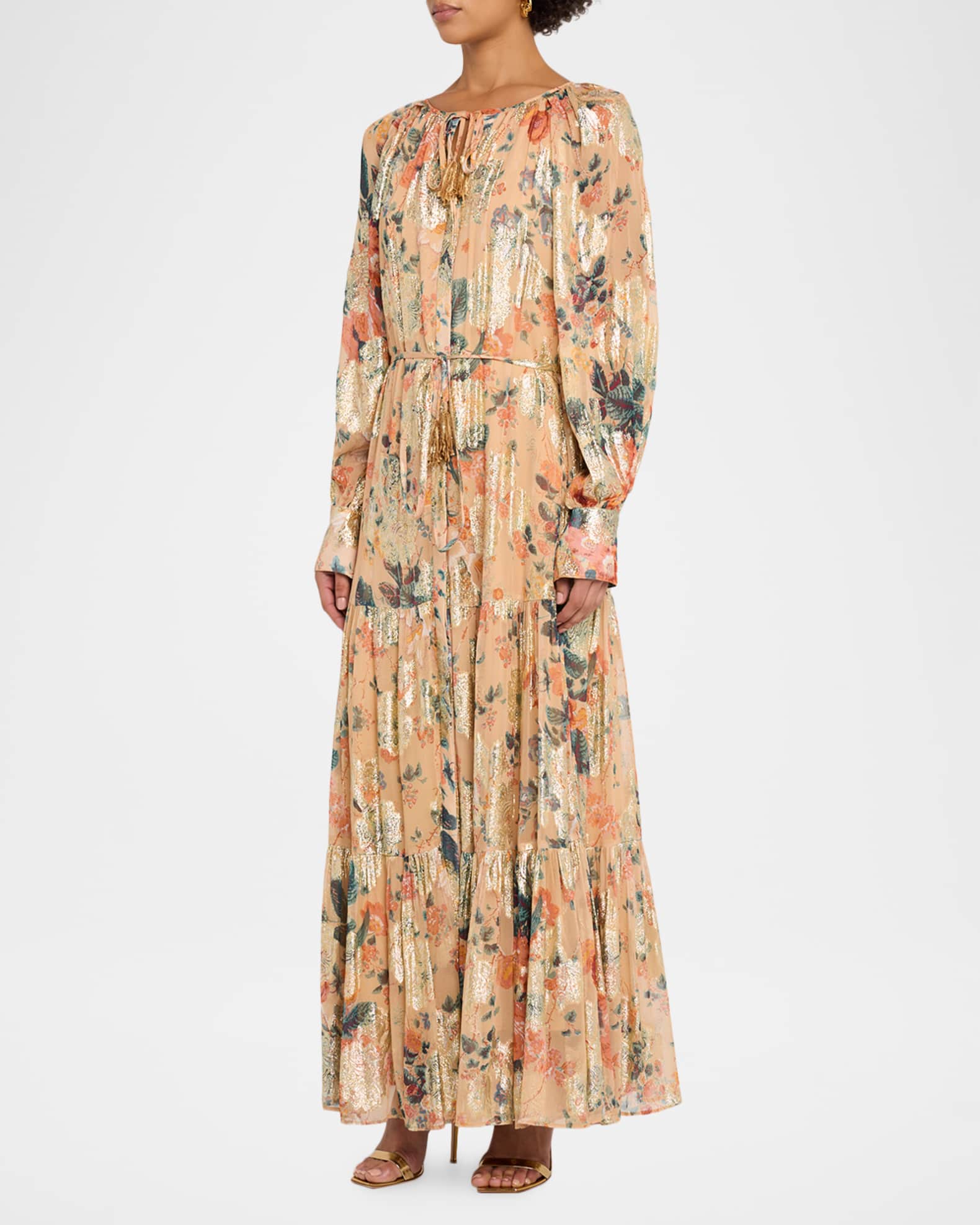 Kobi Halperin Xandra Tiered Metallic Floral-Print Maxi Dress | Neiman ...