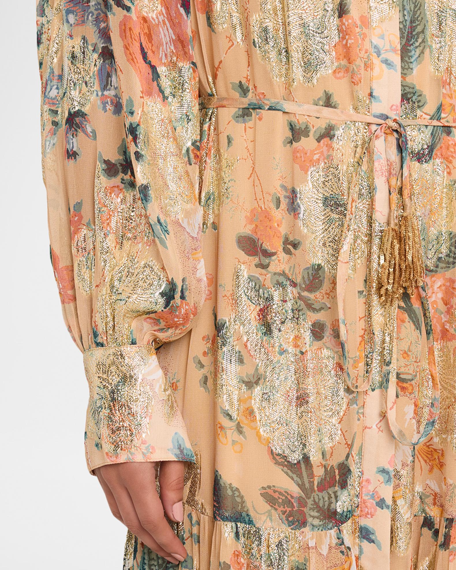 Kobi Halperin Xandra Tiered Metallic Floral-Print Maxi Dress | Neiman ...