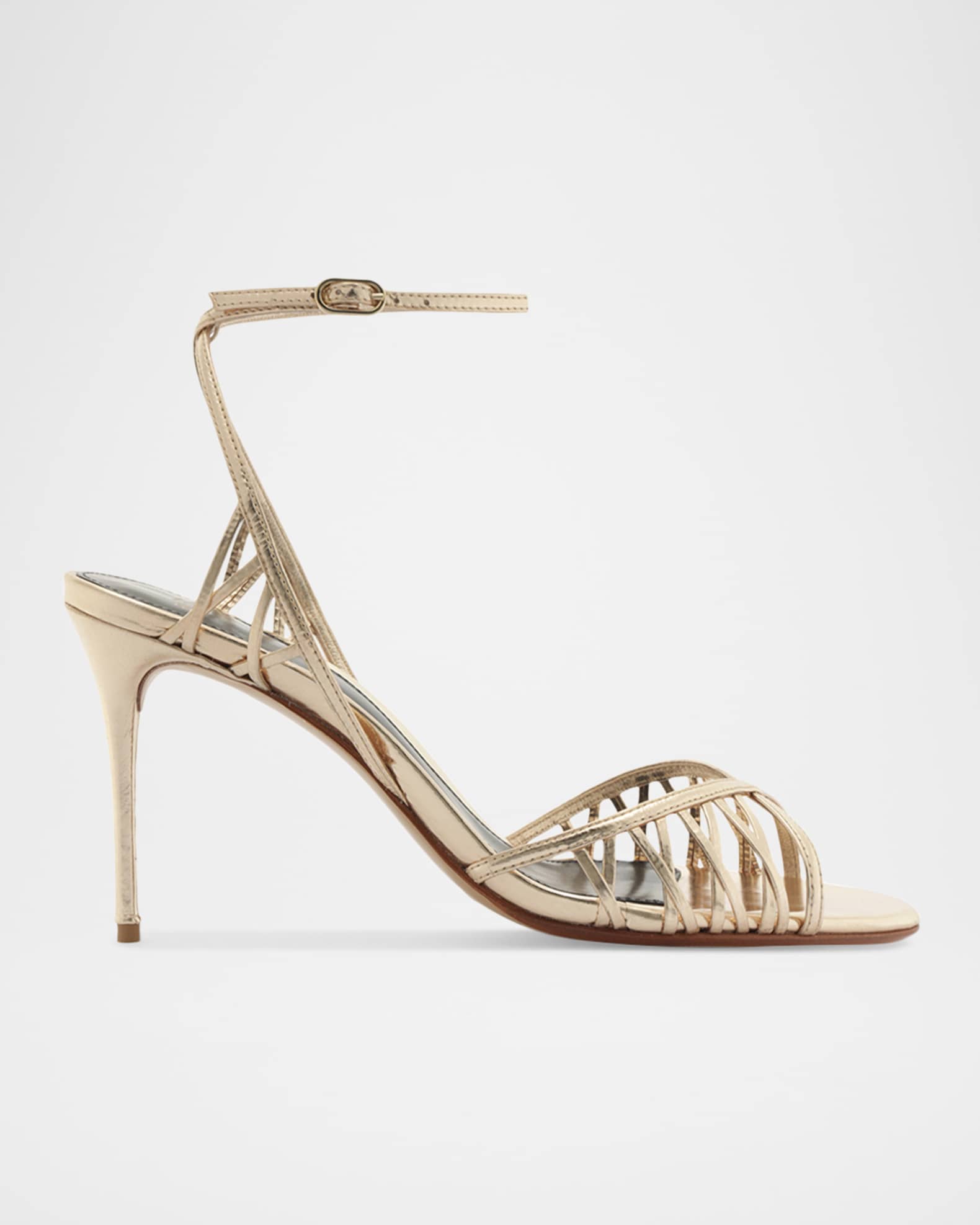 Alexandre Birman 85mm Solene Metallic Leather Sandals | Neiman Marcus