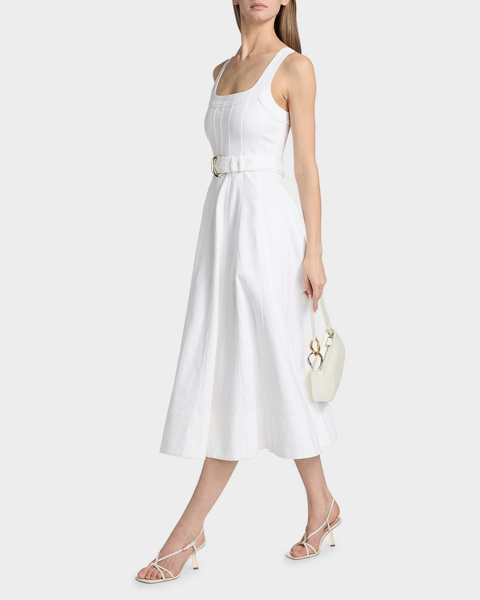 Cinq a Sept Cambree Belted A-Line Denim Midi Dress | Neiman Marcus