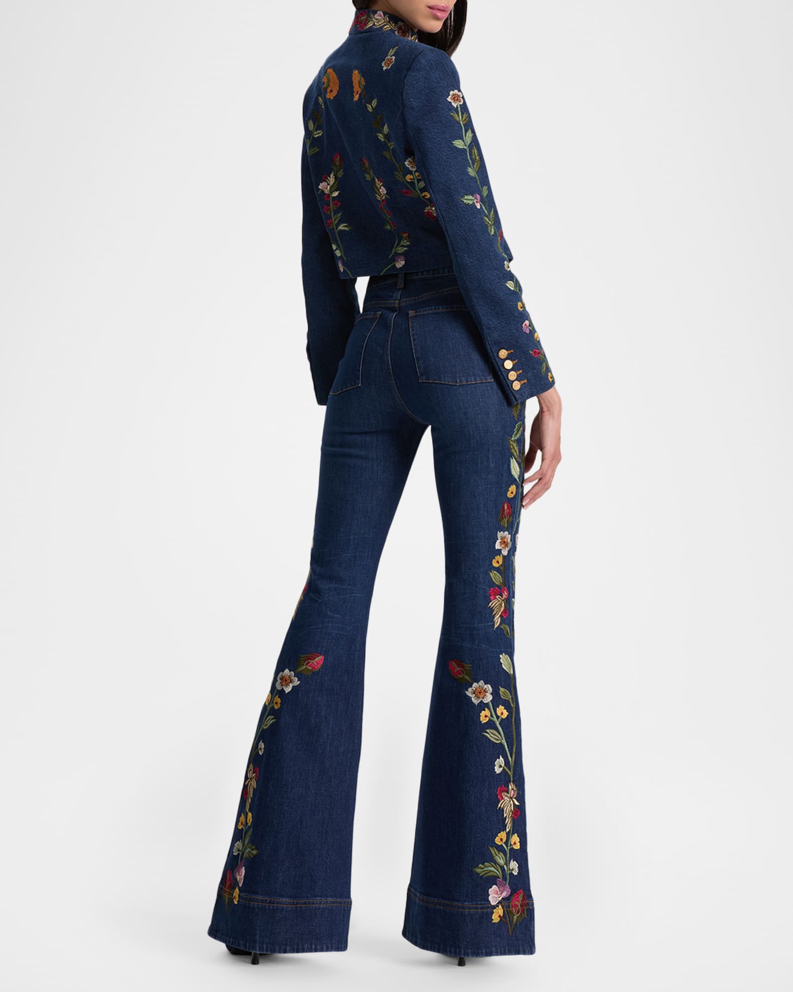 ALICE + OLIVIA Beautiful Floral Embroidered Bell-Bottom Jeans | Neiman ...