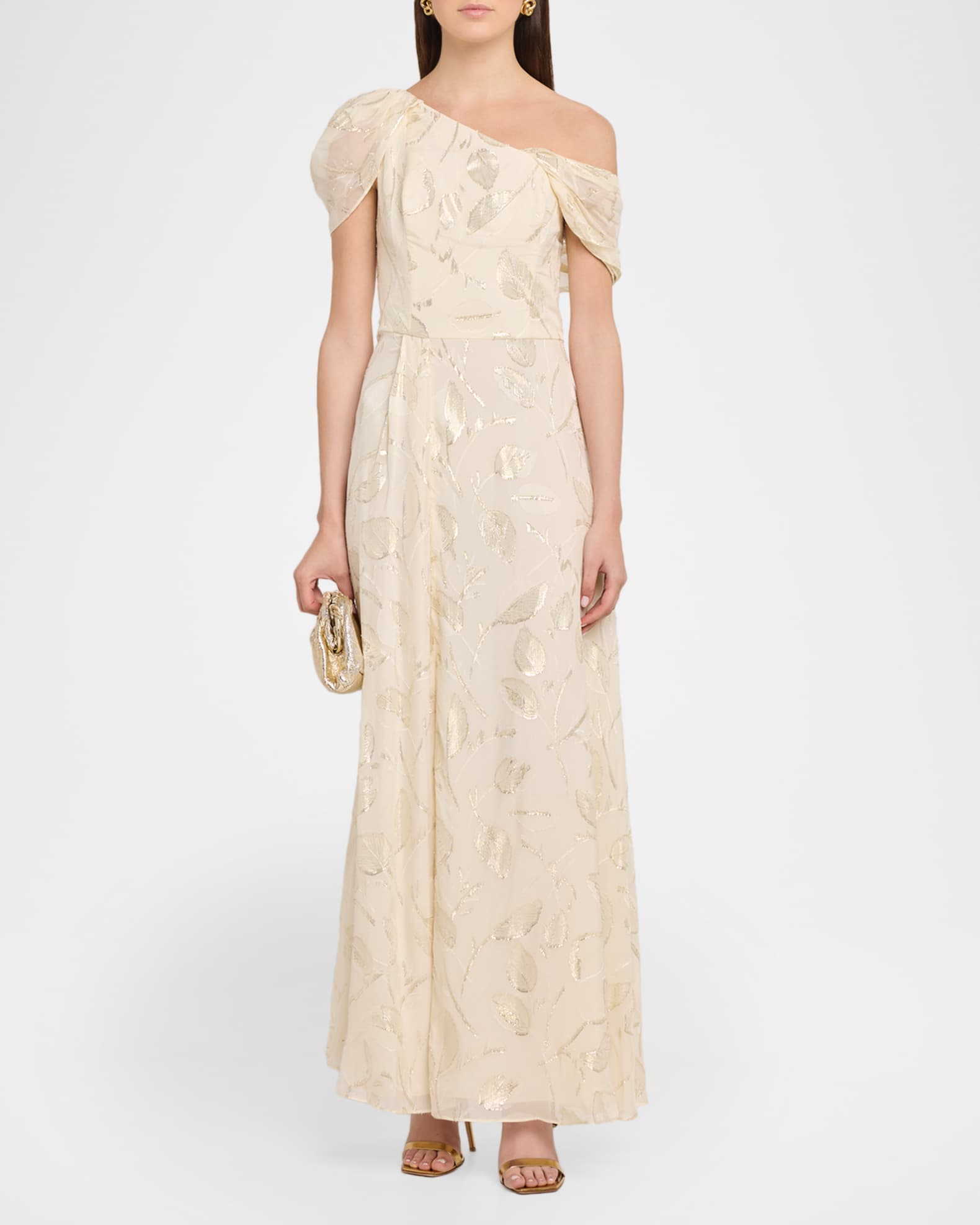 Shoshanna Penelope One-Shoulder Metallic Vine Maxi Dress | Neiman Marcus