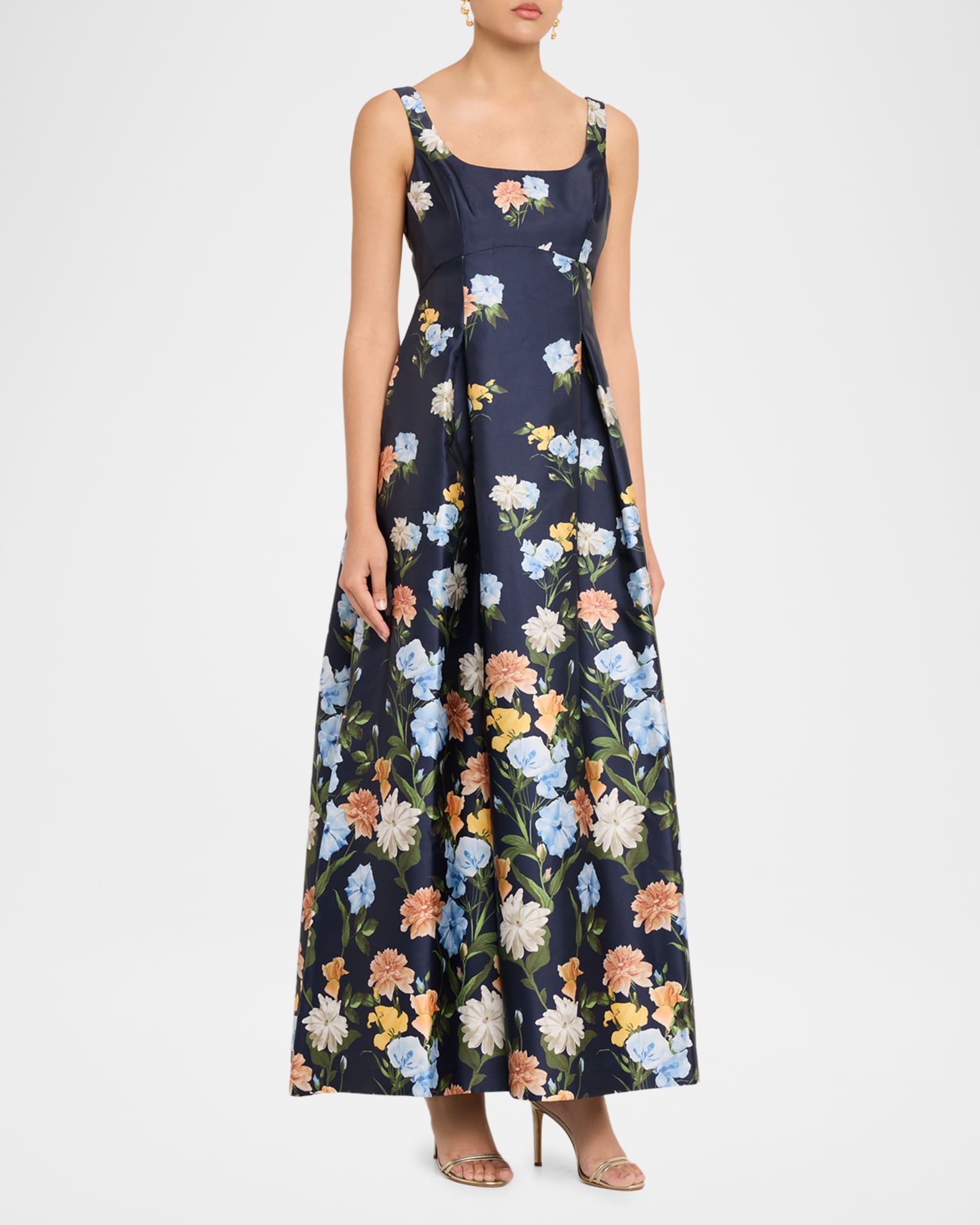 Sachin & Babi Aurora Pleated Floral-Print Mikado Gown | Neiman Marcus