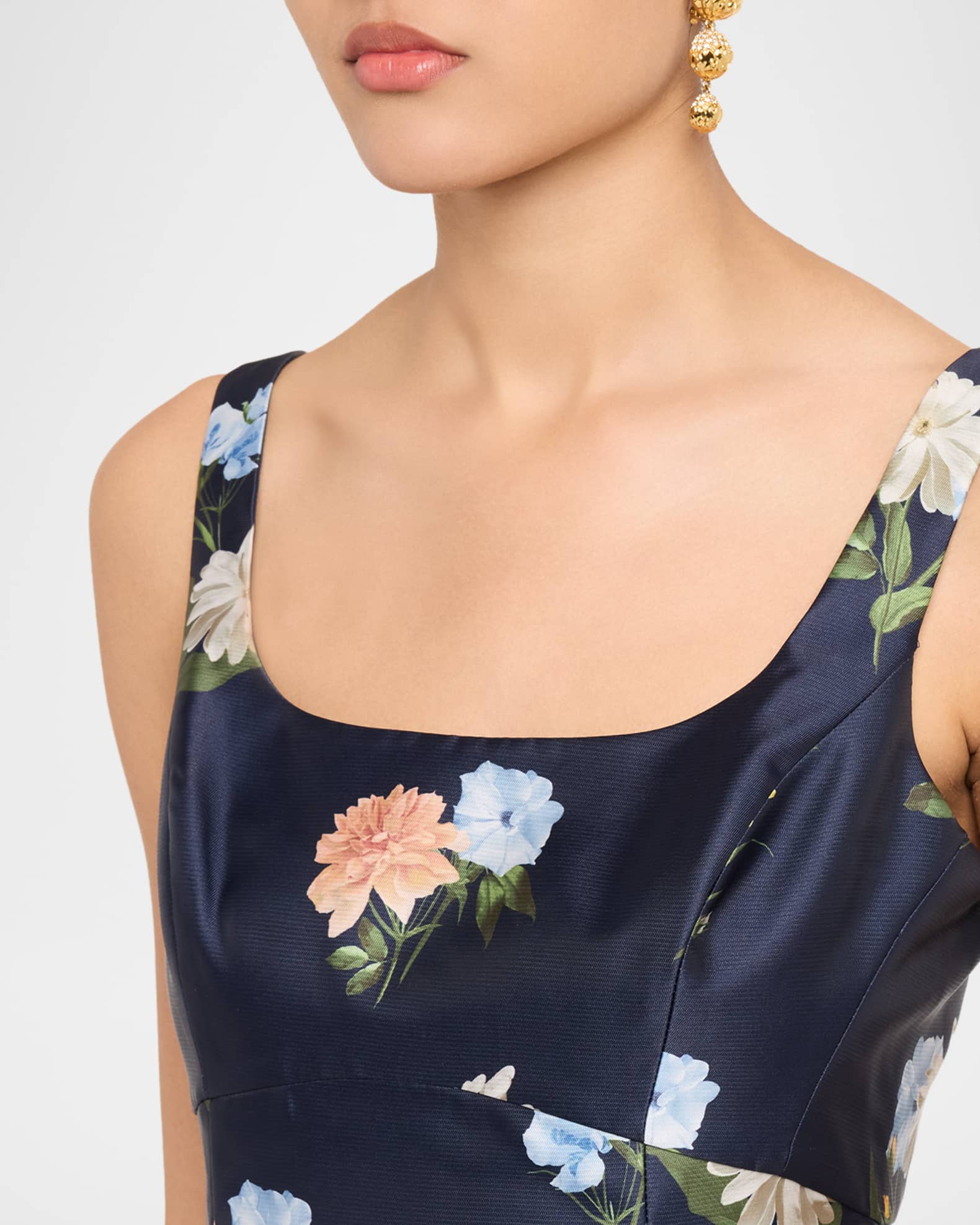 Sachin & Babi Aurora Pleated Floral-Print Mikado Gown | Neiman Marcus
