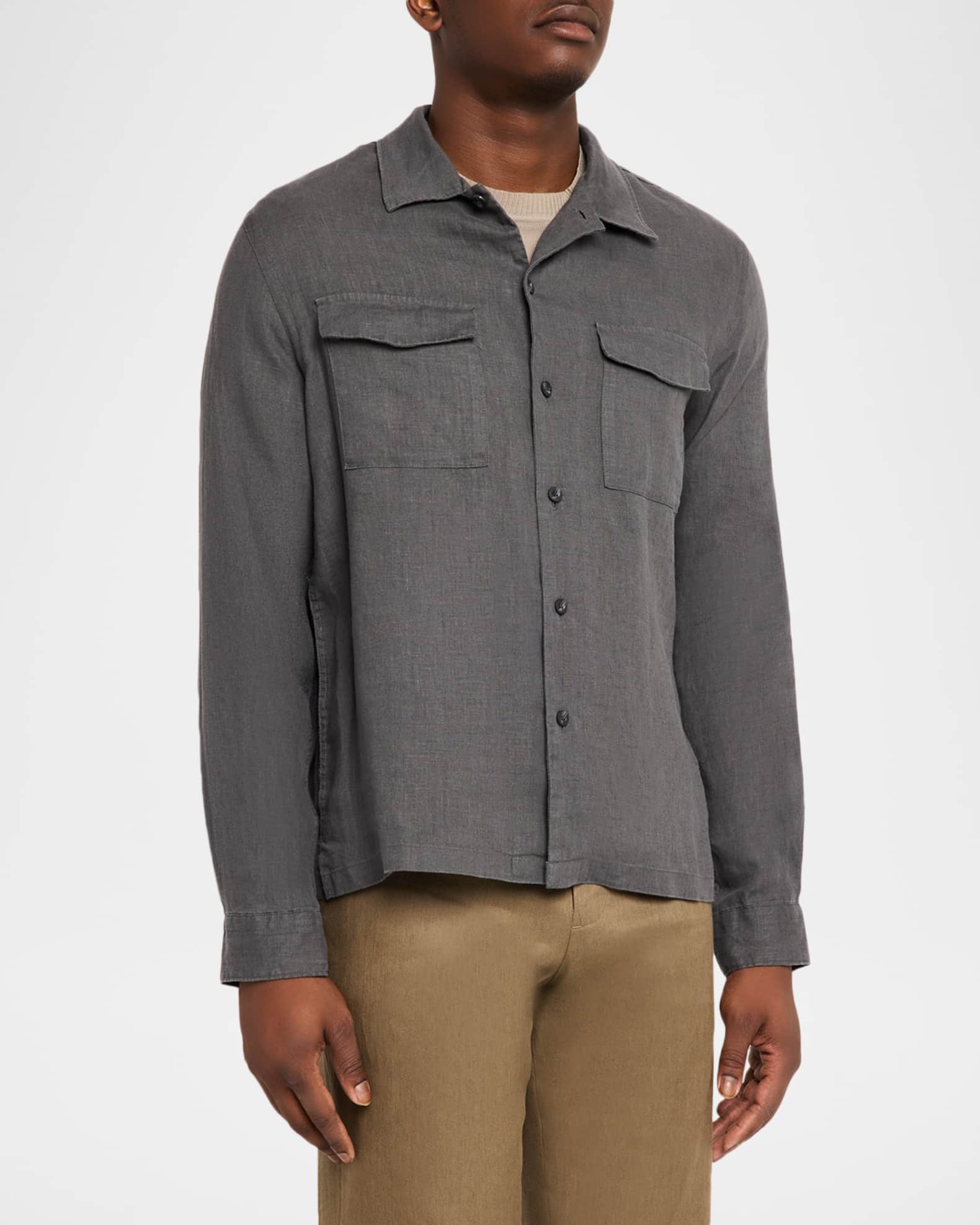 Vince Men's Linen Garage Button-Down Shirt | Neiman Marcus