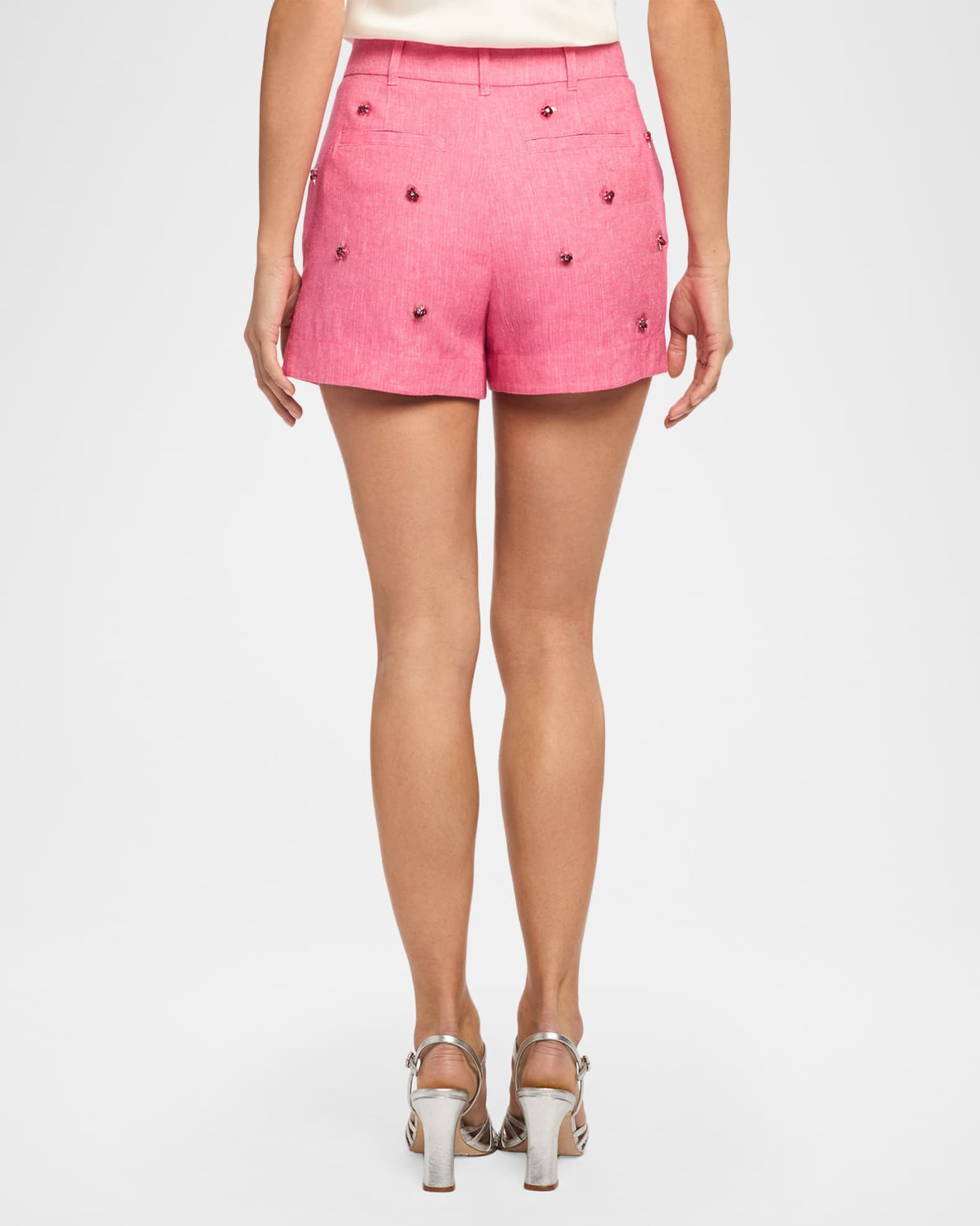 Cinq a Sept Wildflower Paillette Linen Shorts | Neiman Marcus