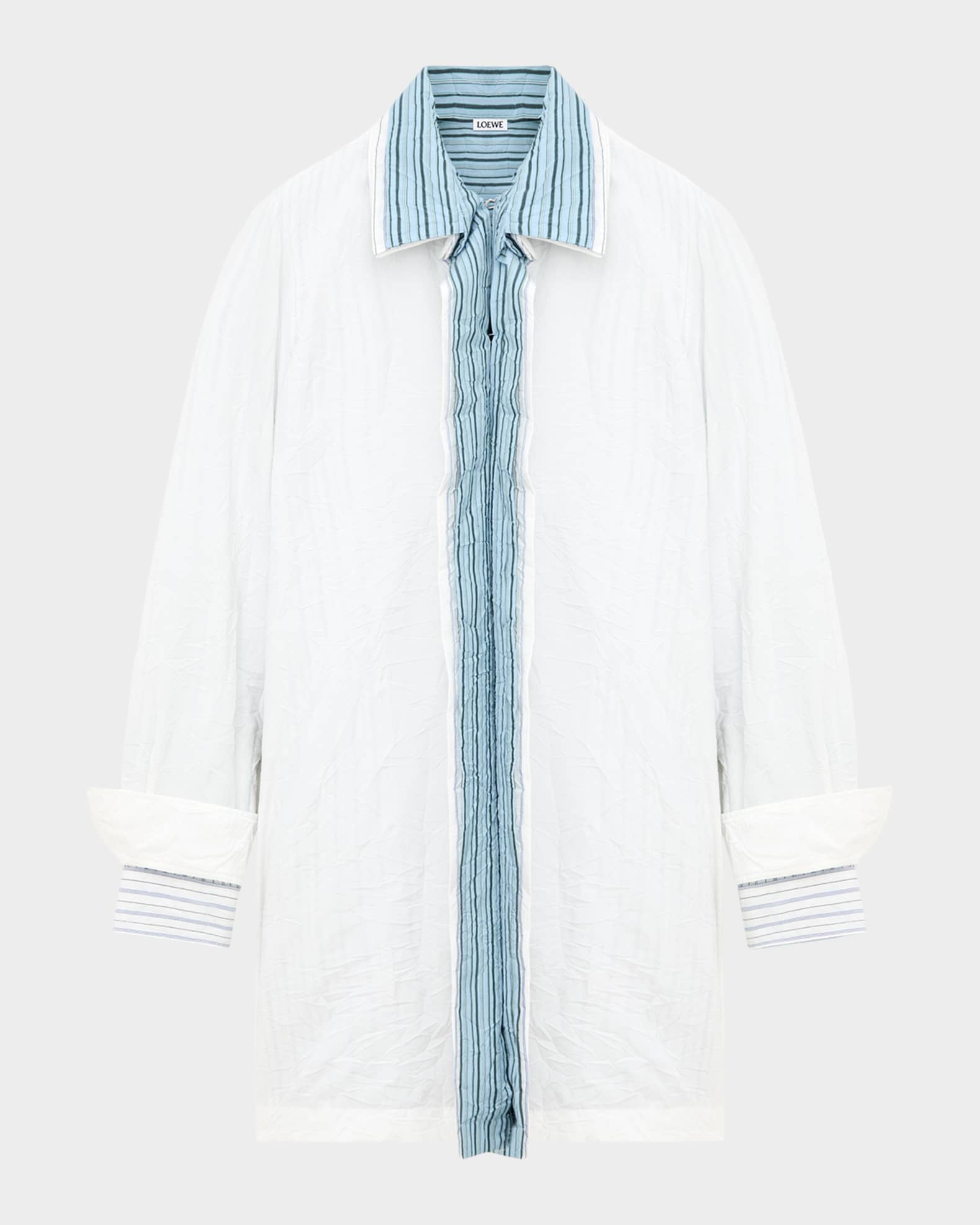Loewe Crinkled Cotton Poplin Layered Mini Shirtdress | Neiman Marcus
