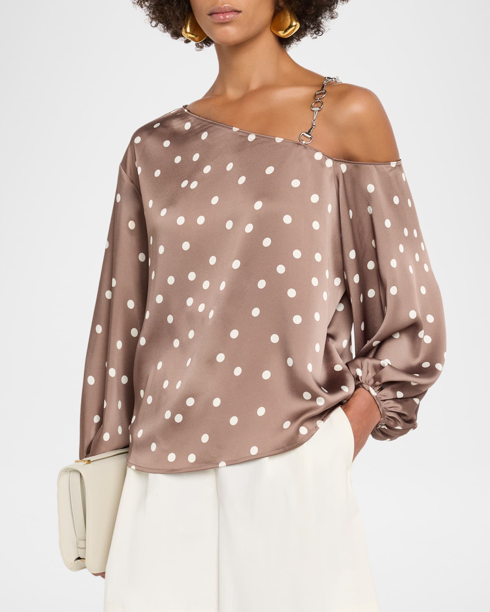 L'Agence Asami Chain One-Shoulder Blouse | Neiman Marcus