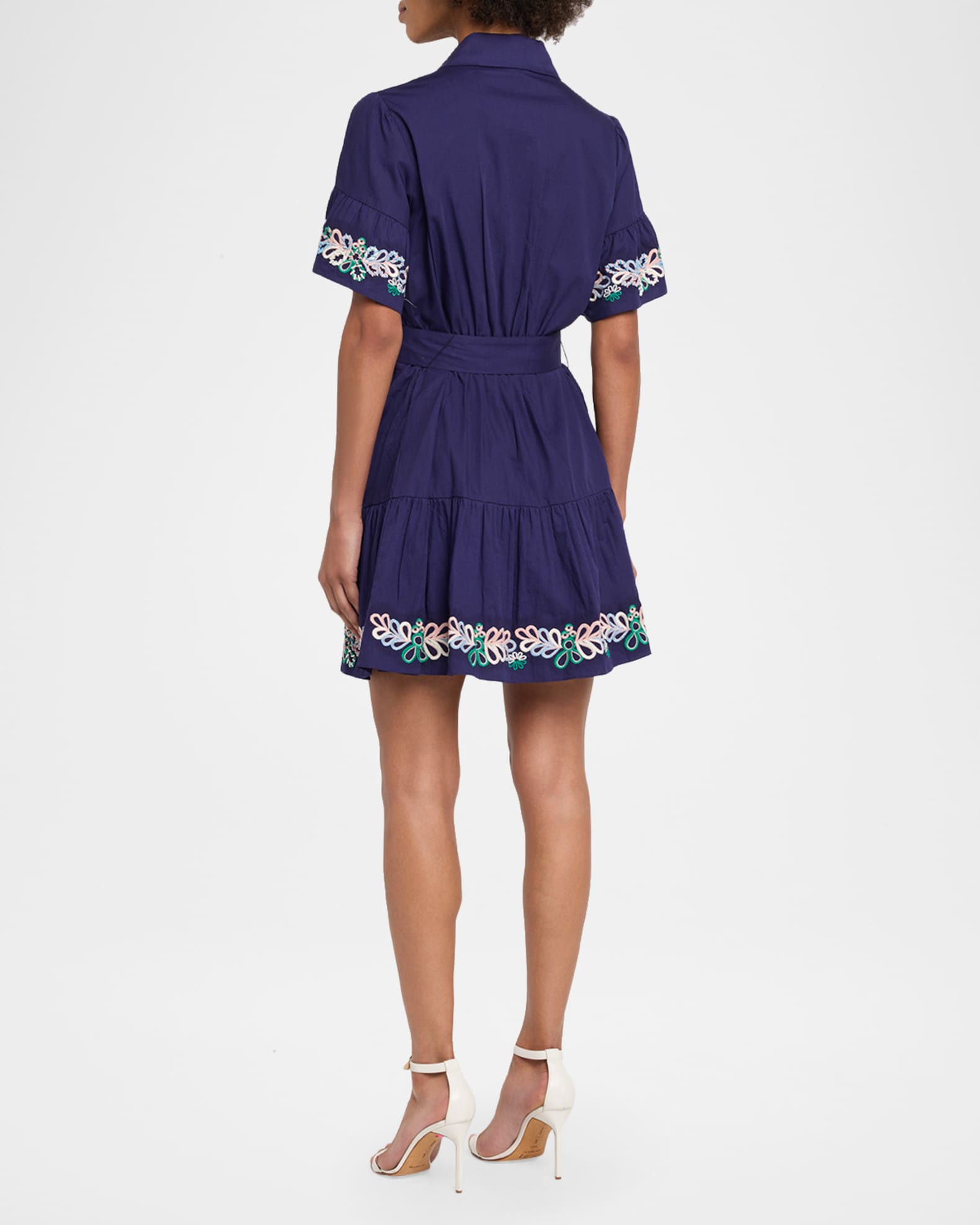 Shoshanna Lima Embroidered Flounce Cotton Mini Dress | Neiman Marcus