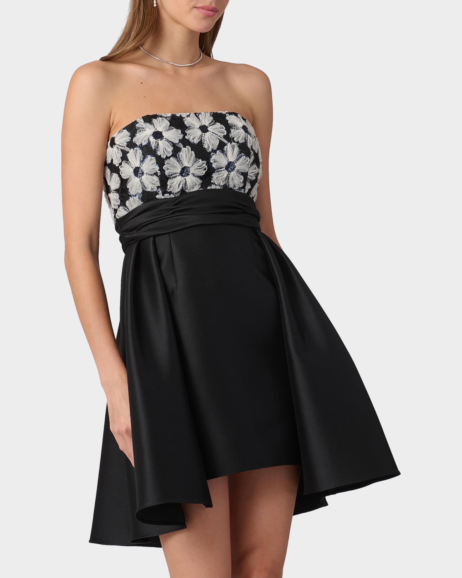 Shoshanna Mandy Strapless High-Low Taffeta Mini Dress | Neiman Marcus