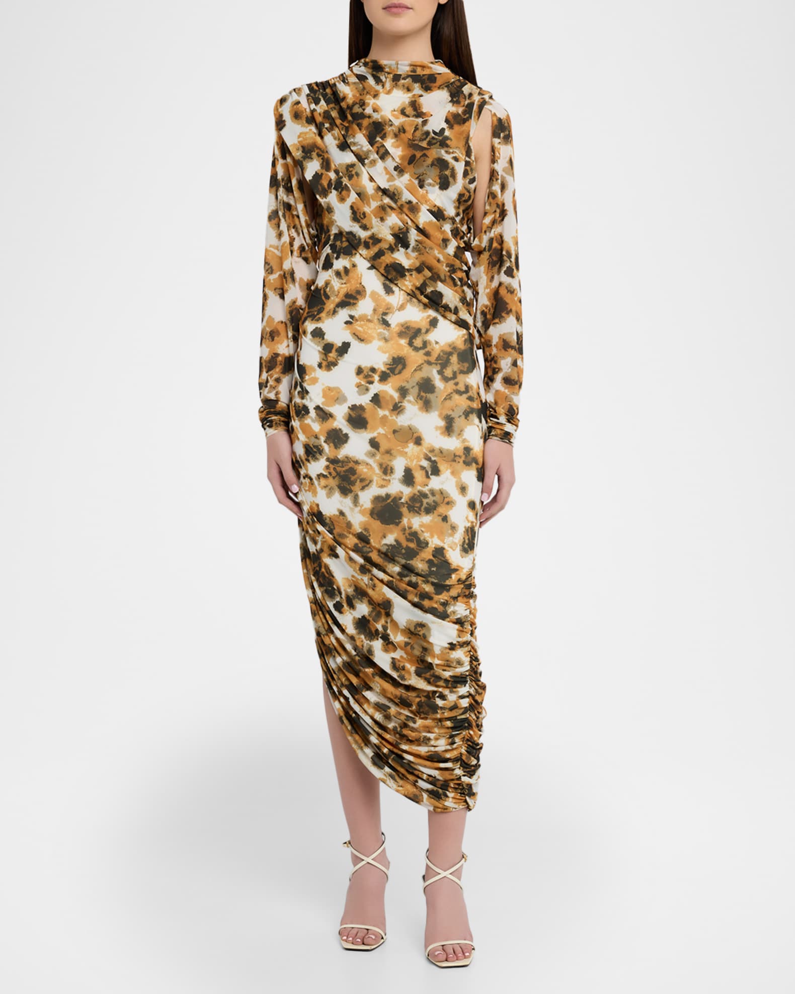Et Ochs Lucien Draped Abstract-Print Midi Dress | Neiman Marcus