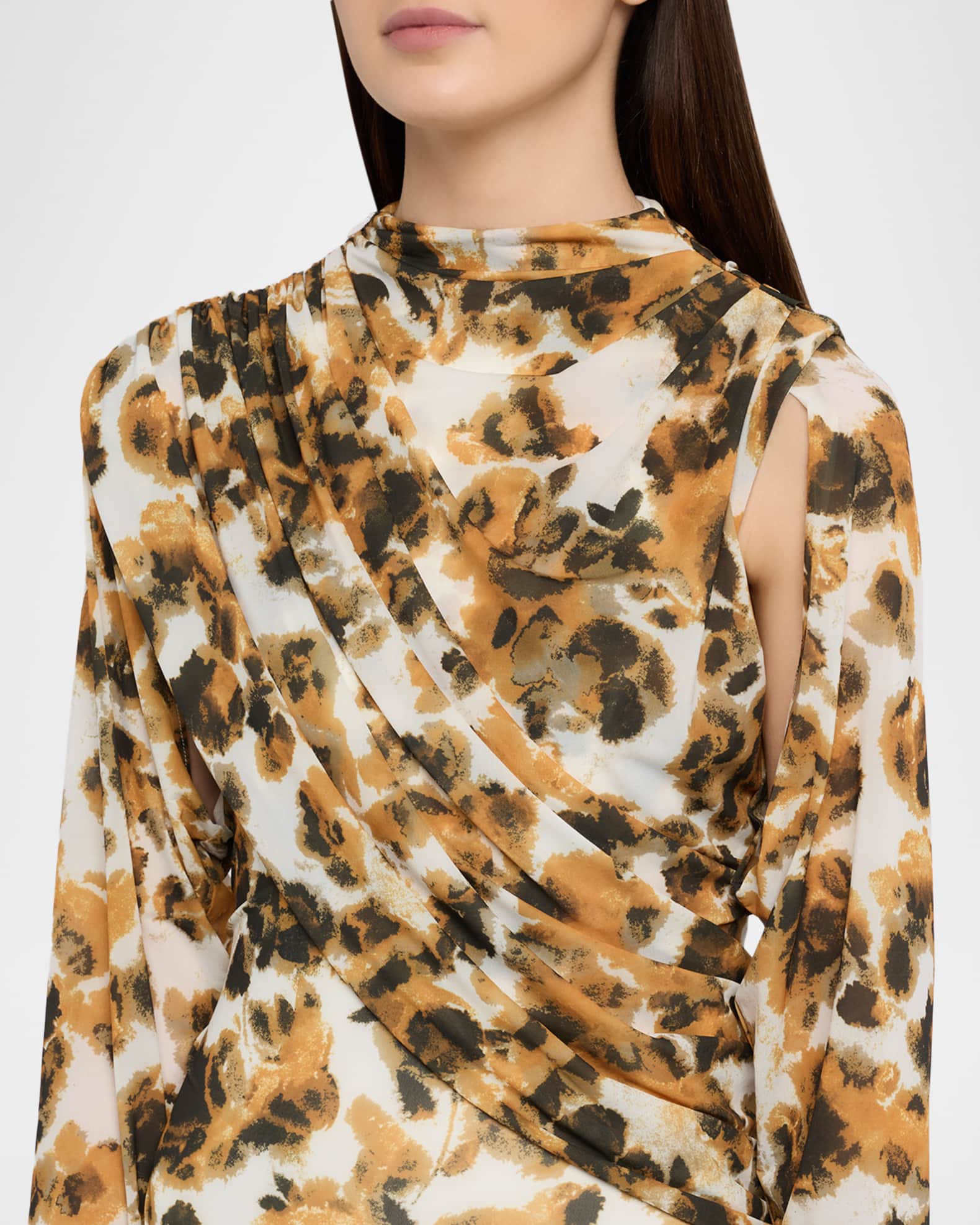 Et Ochs Lucien Draped Abstract-Print Midi Dress | Neiman Marcus