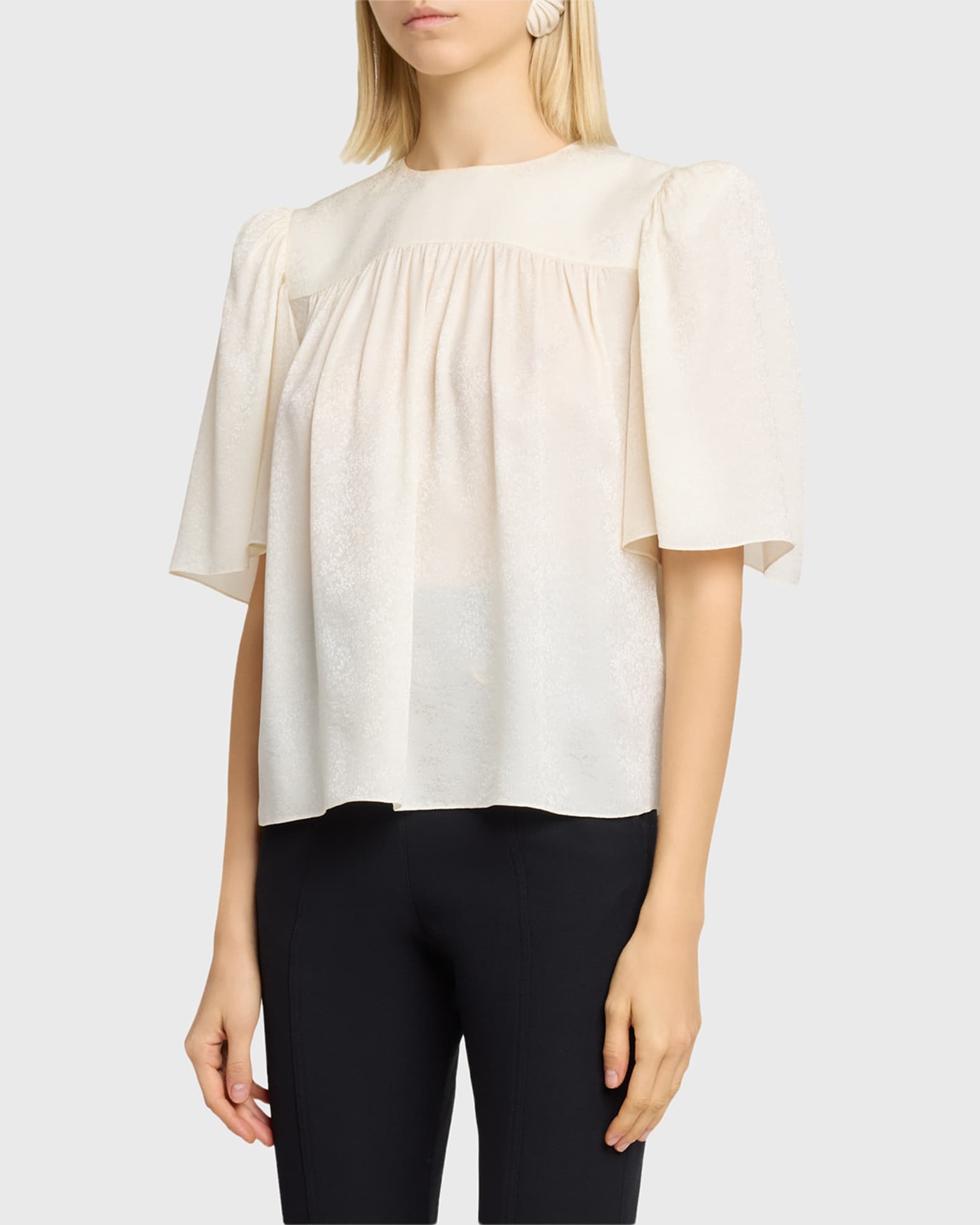 Chloe Strong-Shoulder Floral Silk Jacquard Top | Neiman Marcus