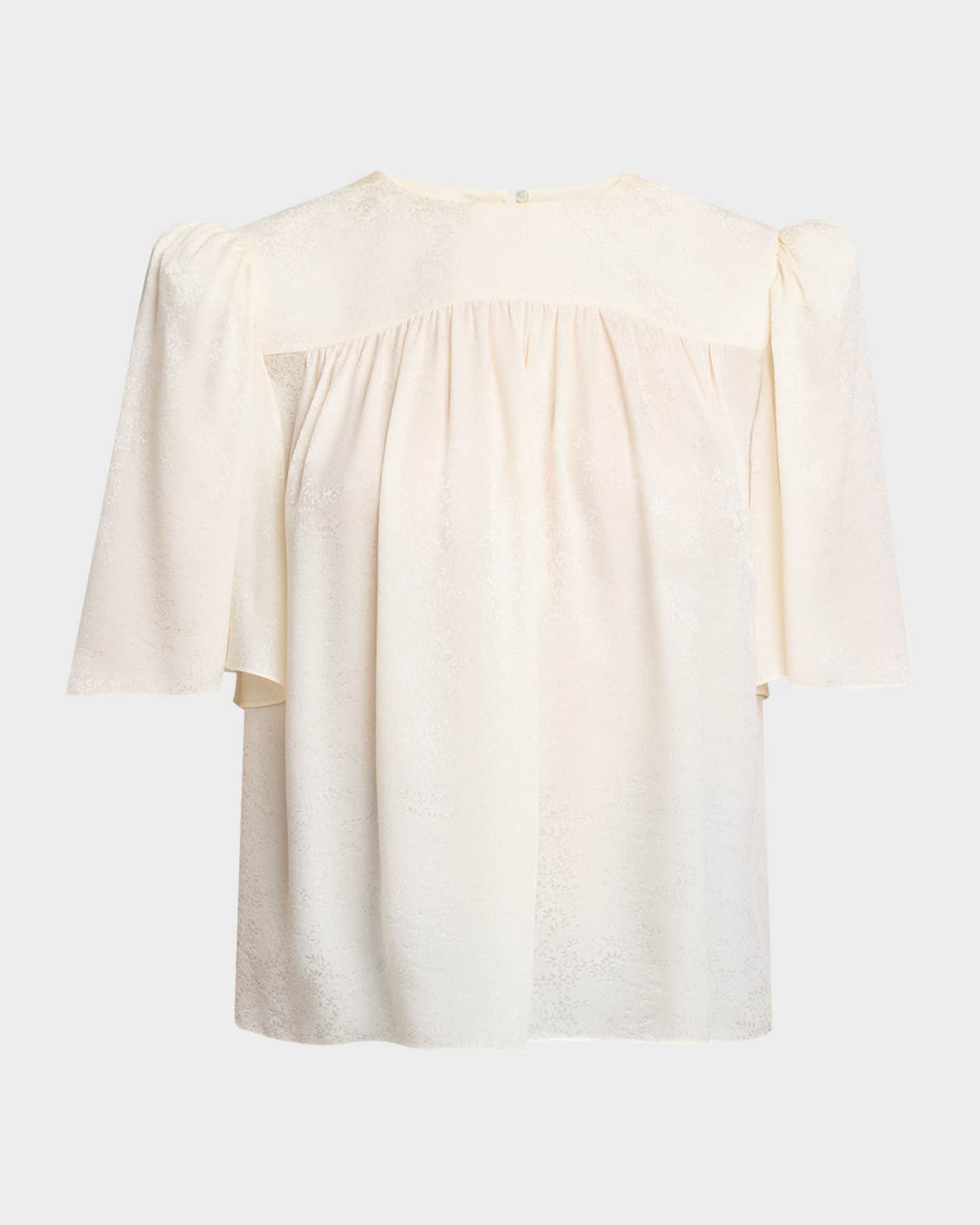 Chloe Strong-Shoulder Floral Silk Jacquard Top | Neiman Marcus