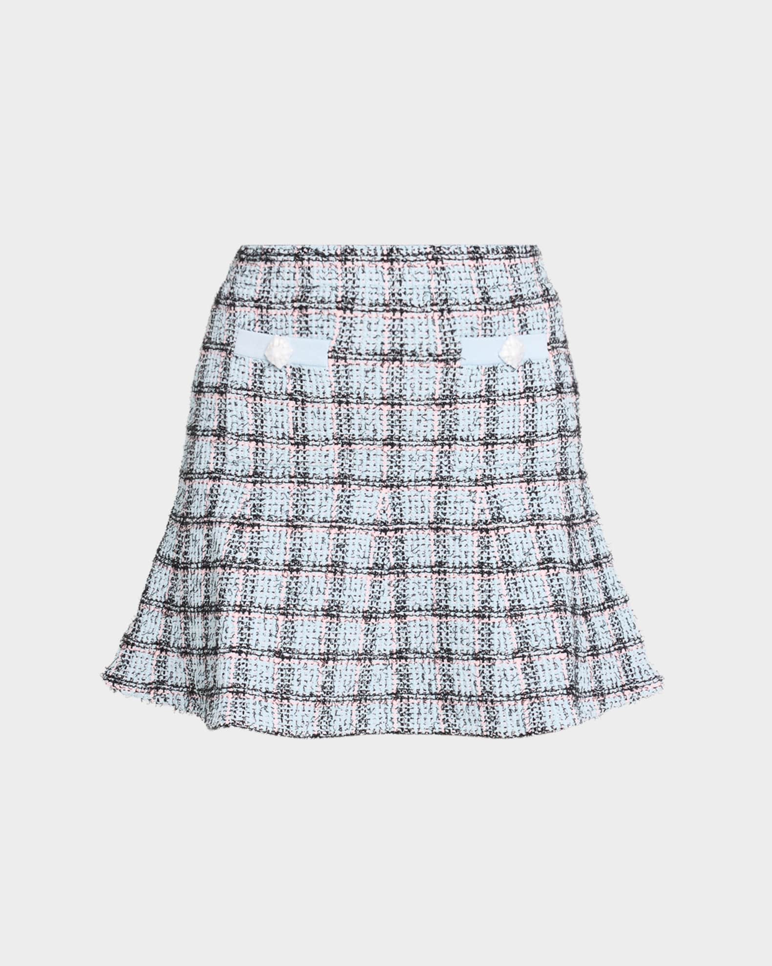 Self-Portrait Check Knit Mini Skirt | Neiman Marcus