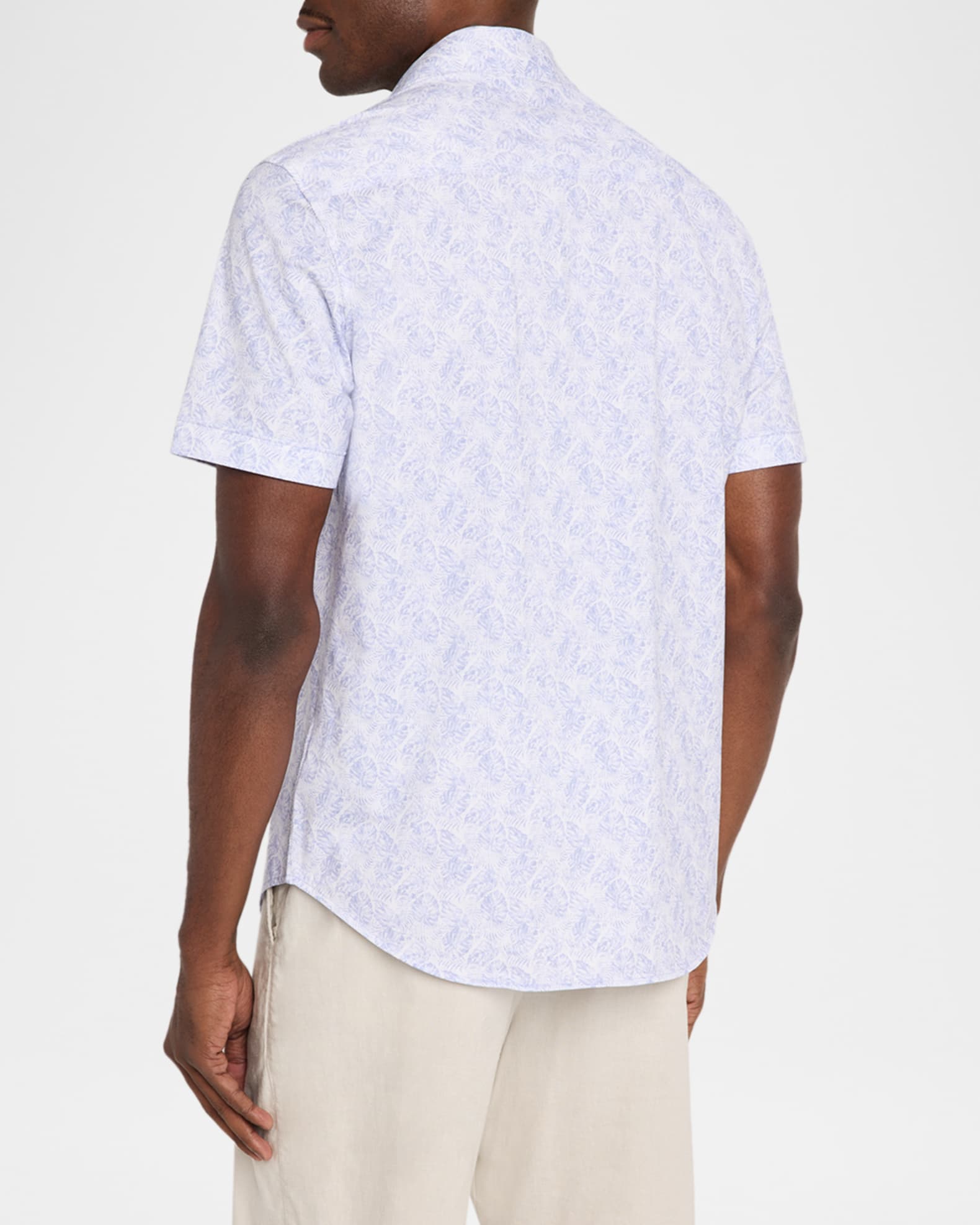 Bugatchi Men's Miles OoohCotton® Leaf Print 8-Way Stretch Short-Sleeve ...