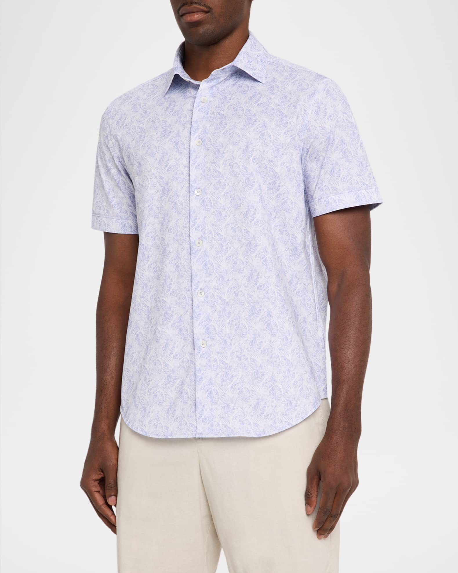 Bugatchi Men's Miles OoohCotton® Leaf Print 8-Way Stretch Short-Sleeve ...