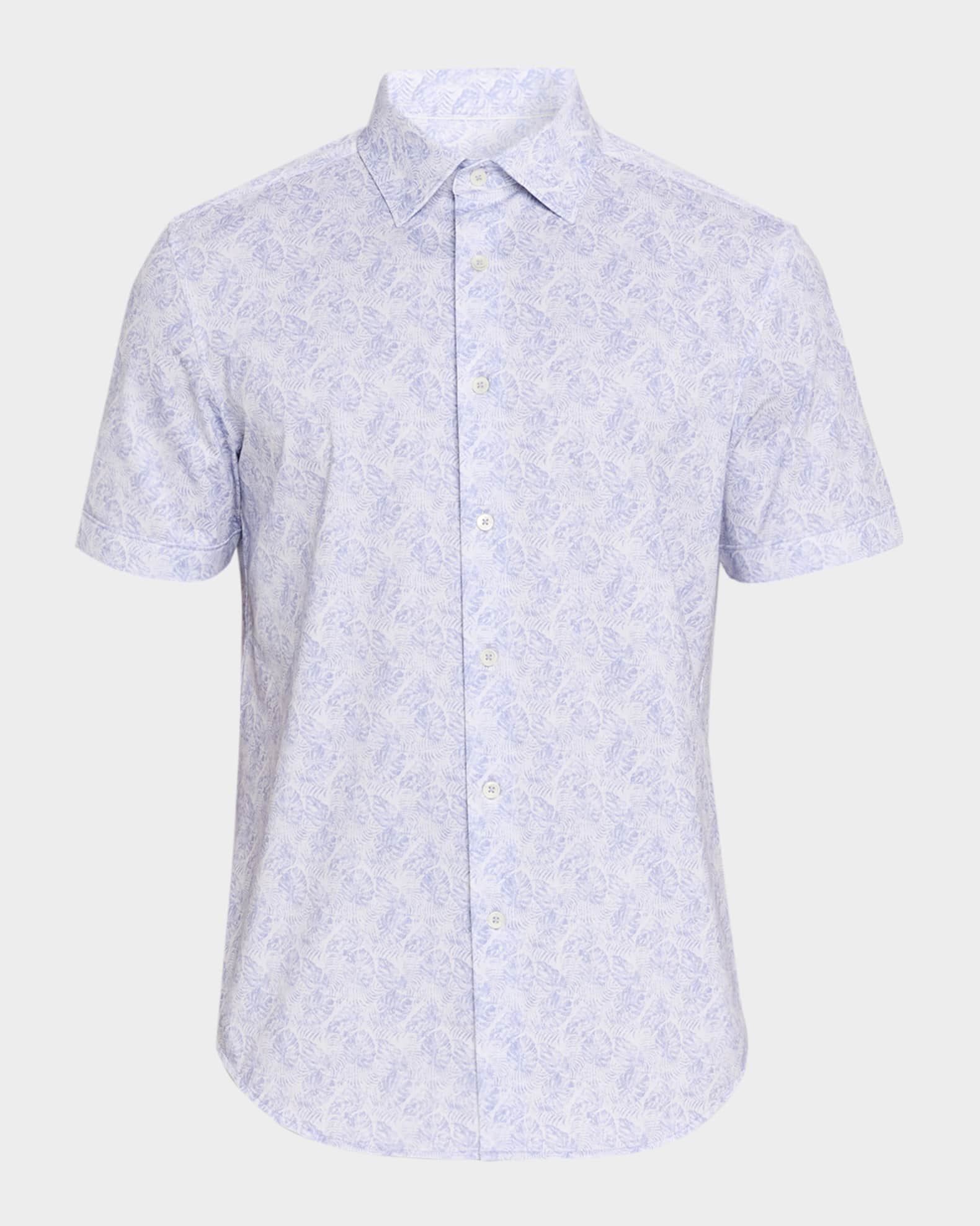 Bugatchi Men's Miles OoohCotton® Leaf Print 8-Way Stretch Short-Sleeve ...