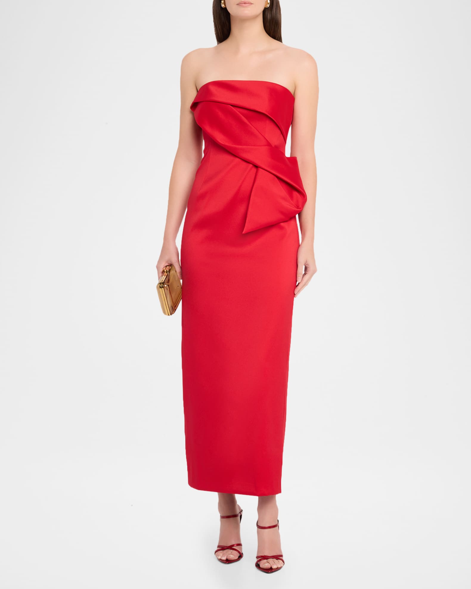 Aidan Mattox Strapless Stretch Mikado Midi Dress | Neiman Marcus