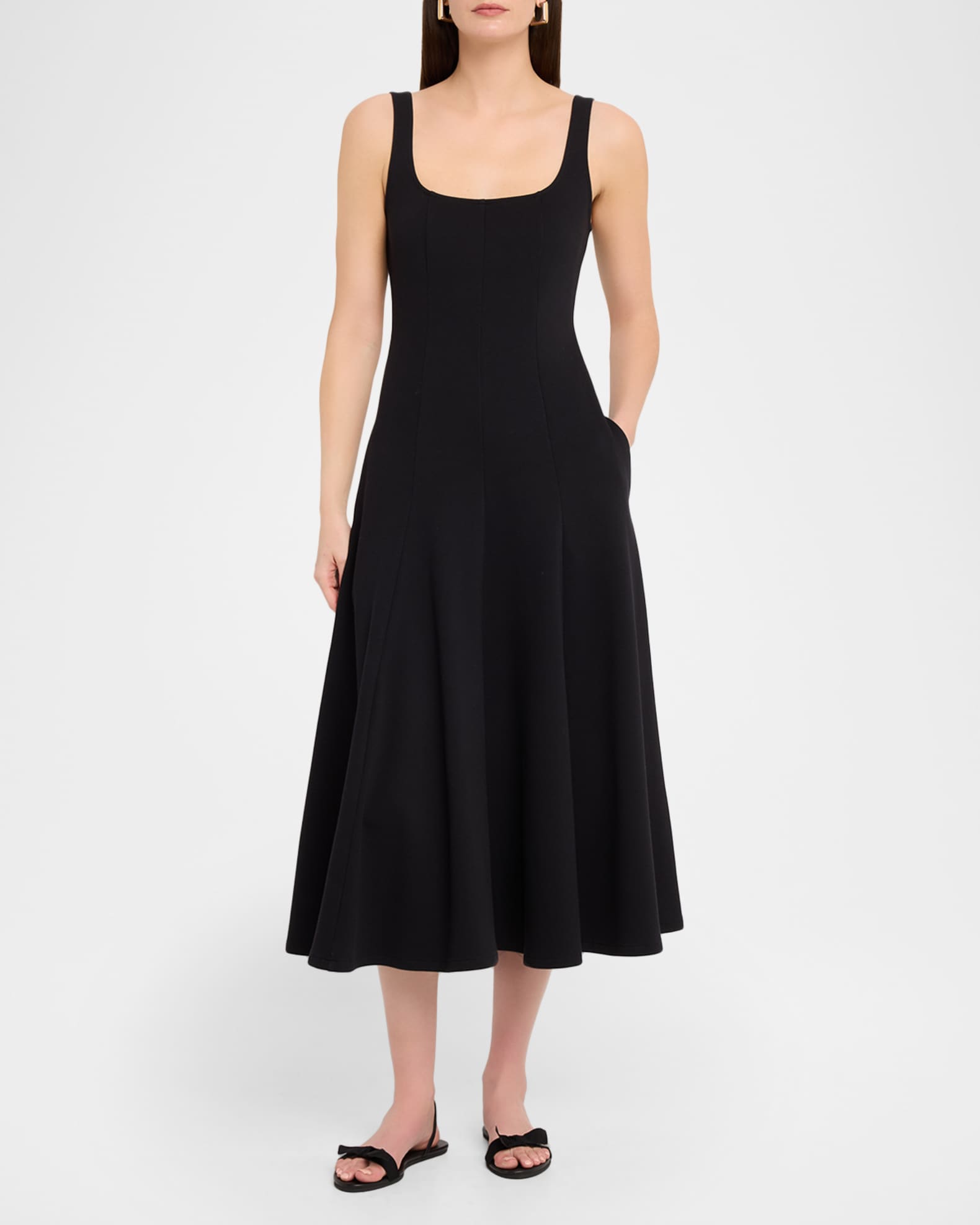Vince Seamed Square-Neck Knit Midi Dress | Neiman Marcus