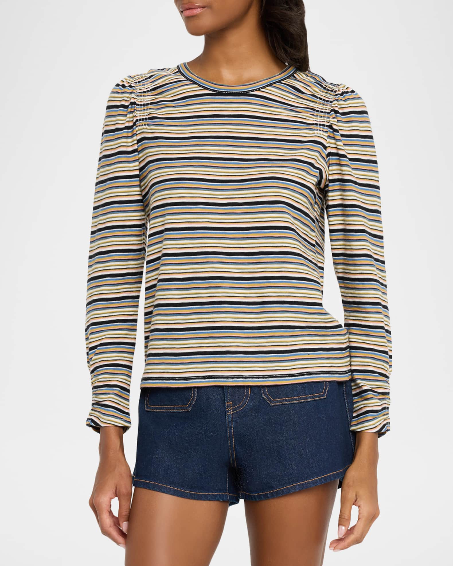 Veronica Beard Bouvet Shirred Long-Sleeve Tee | Neiman Marcus