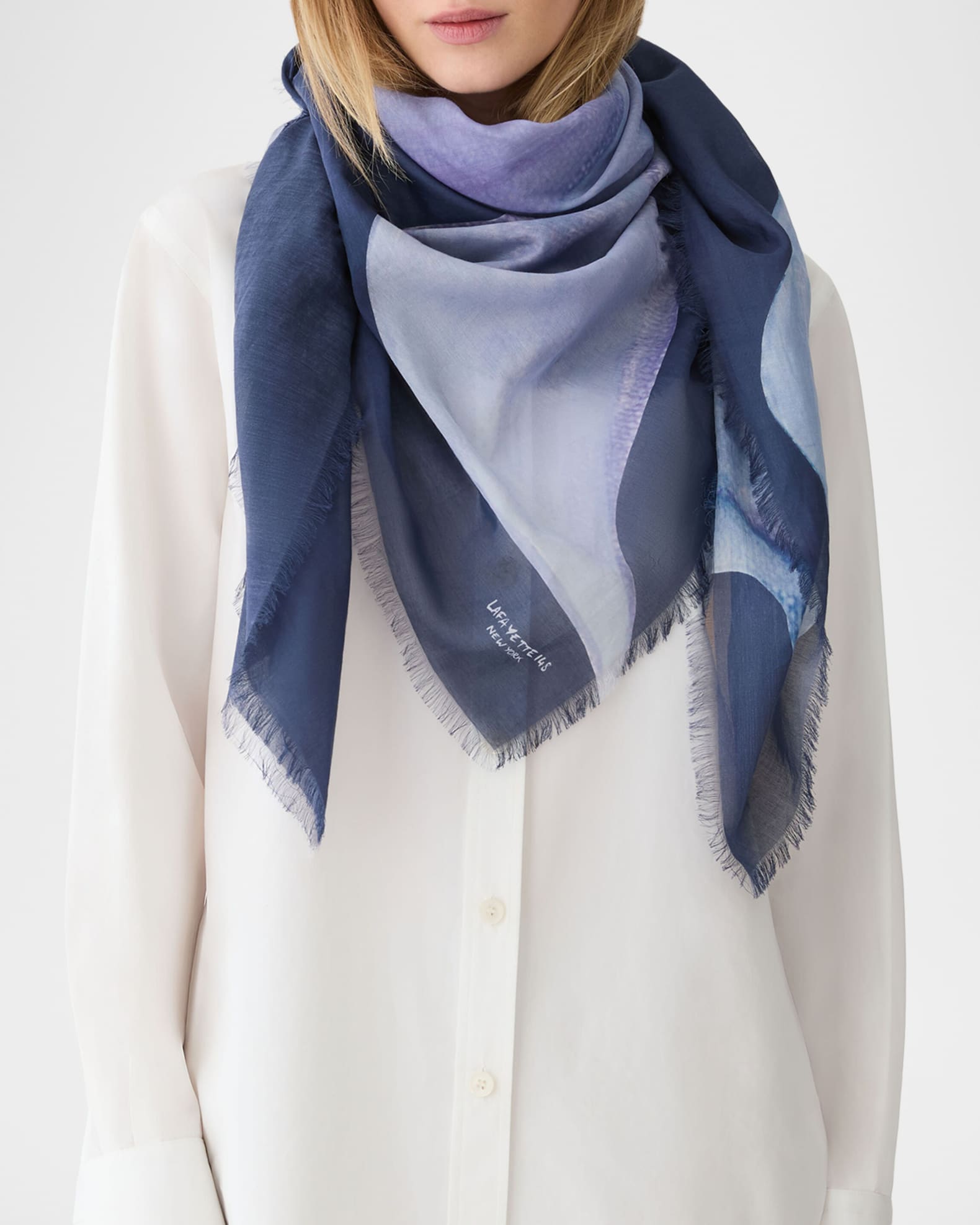 Lafayette 148 New York Floral-Print Voile Square Scarf | Neiman Marcus