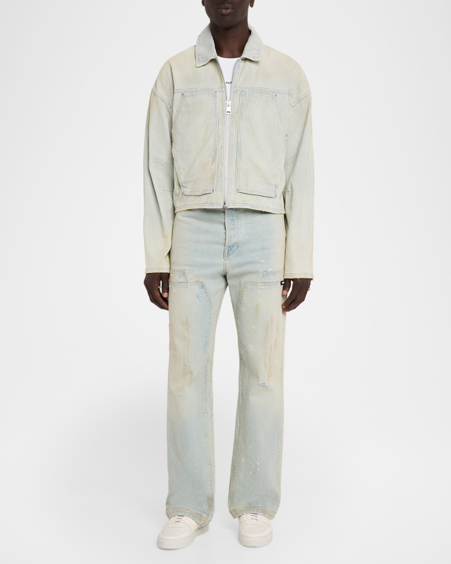 PURPLE Men's Hickory Stripe Cropped Cotton Carpenter Jacket | Neiman Marcus