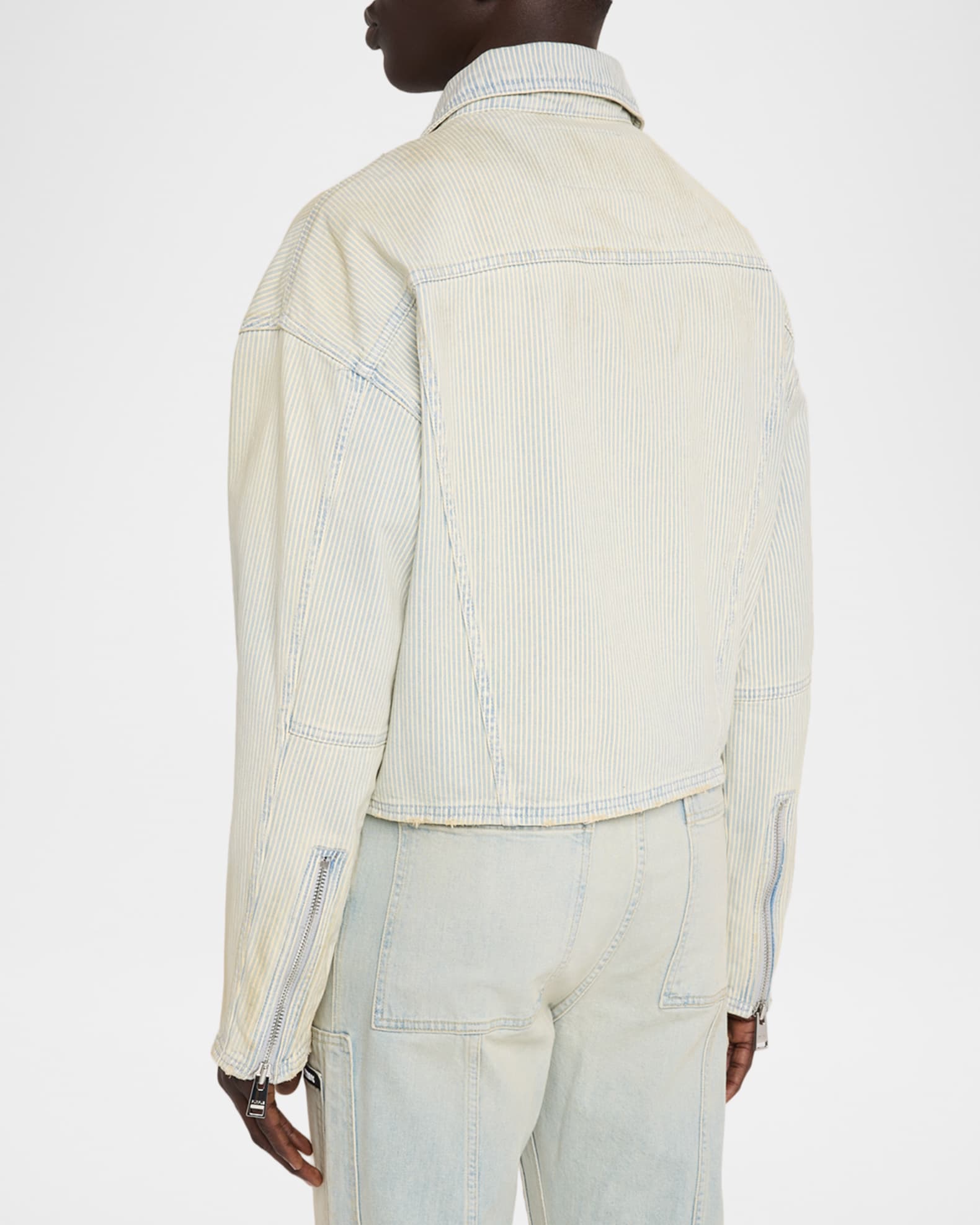PURPLE Men's Hickory Stripe Cropped Cotton Carpenter Jacket | Neiman Marcus