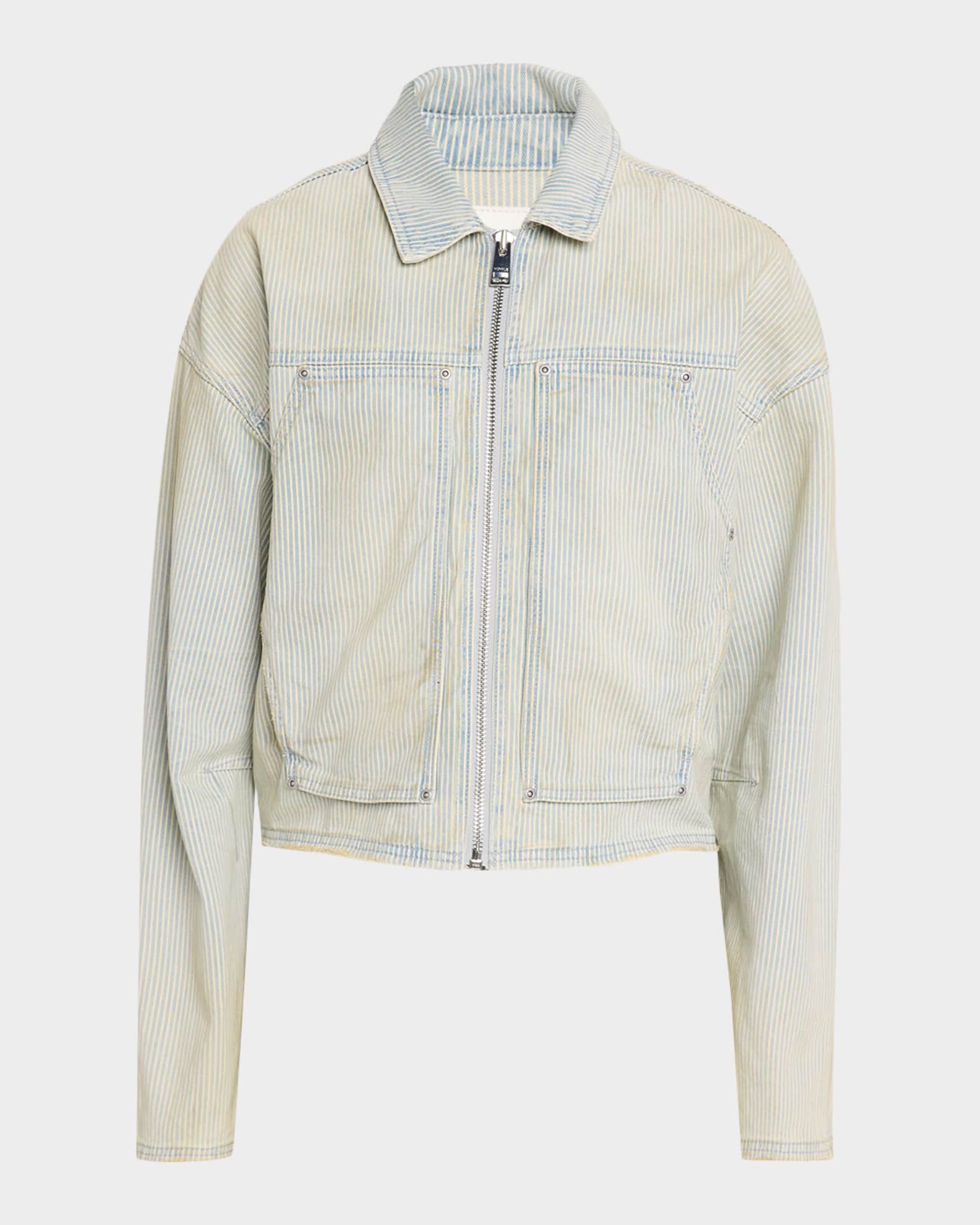 PURPLE Men's Hickory Stripe Cropped Cotton Carpenter Jacket | Neiman Marcus