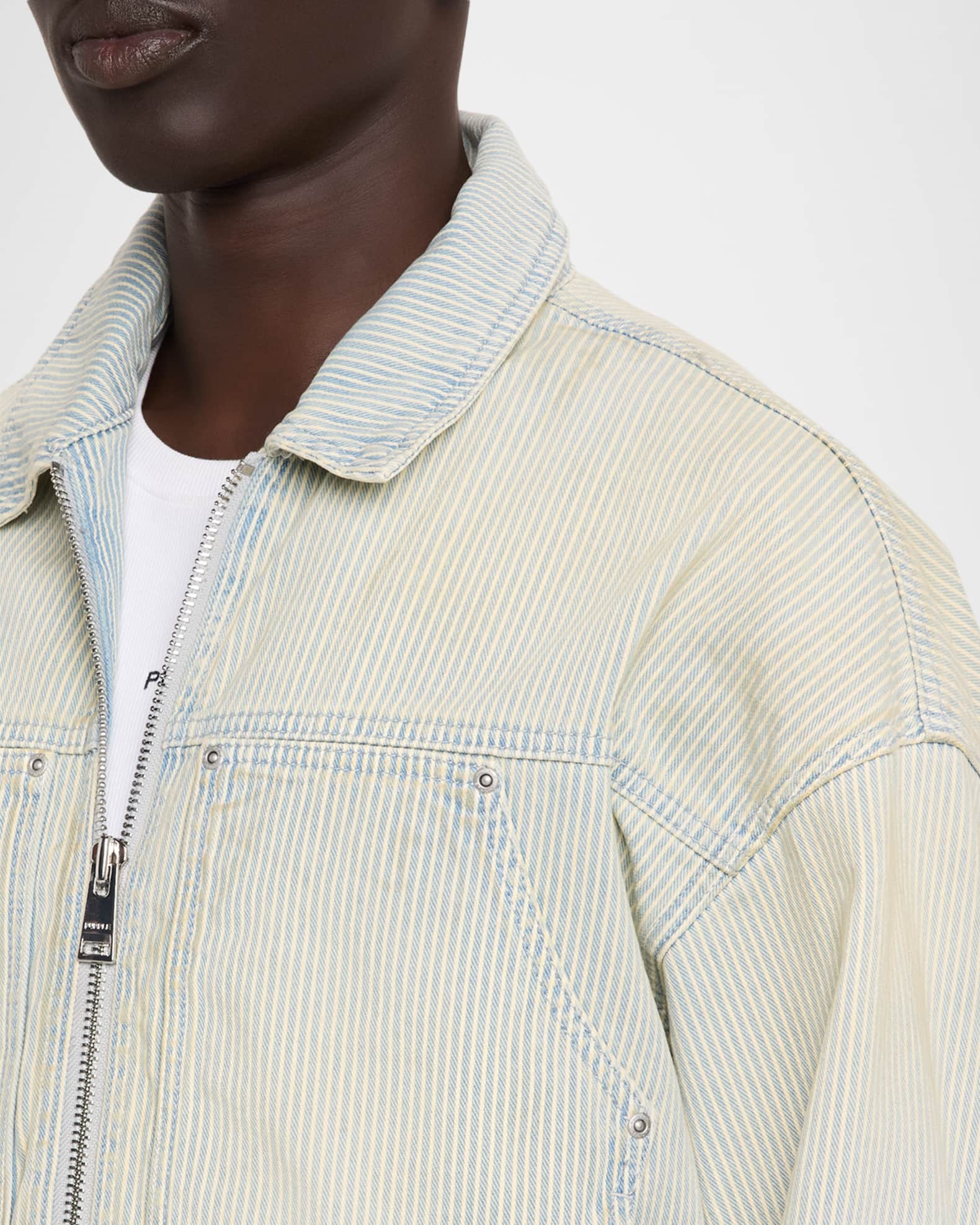 PURPLE Men's Hickory Stripe Cropped Cotton Carpenter Jacket | Neiman Marcus