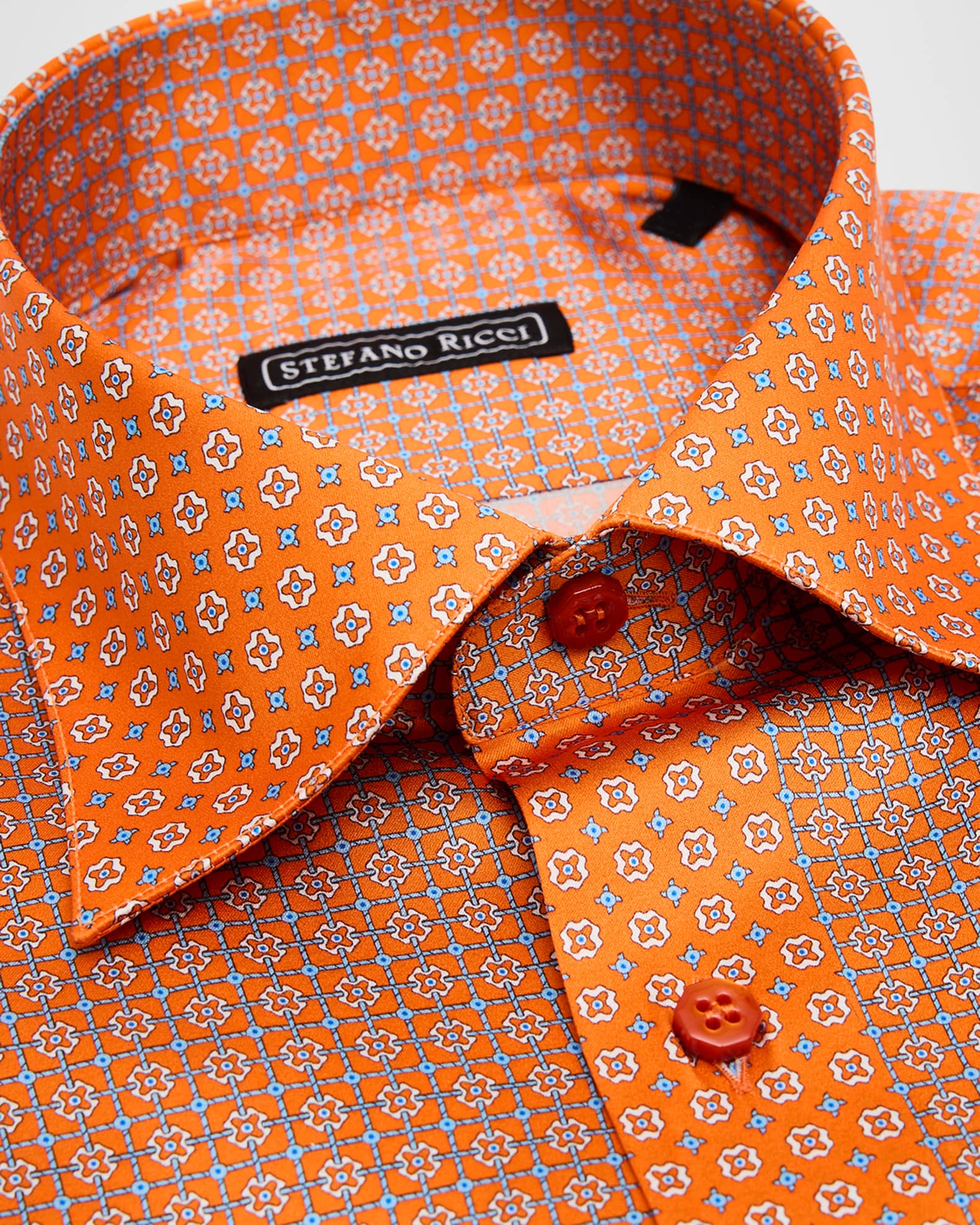 Stefano Ricci Men's Silk Micro-Geometric Dress Shirt | Neiman Marcus