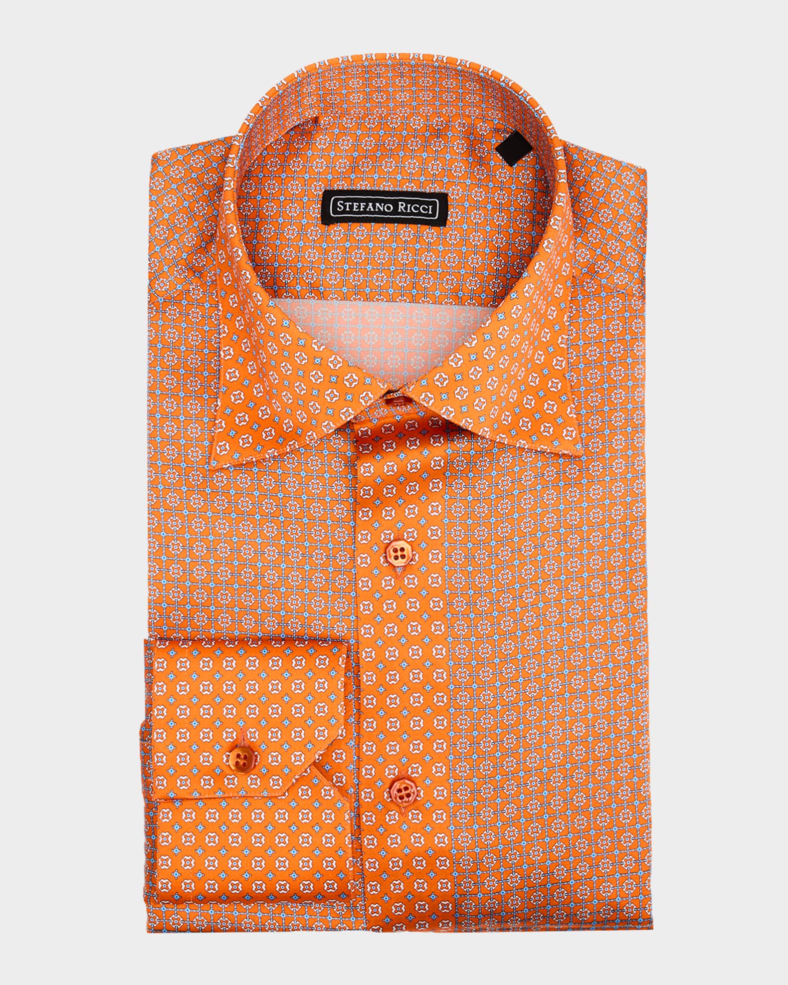 Stefano Ricci Men's Silk Micro-Geometric Dress Shirt | Neiman Marcus