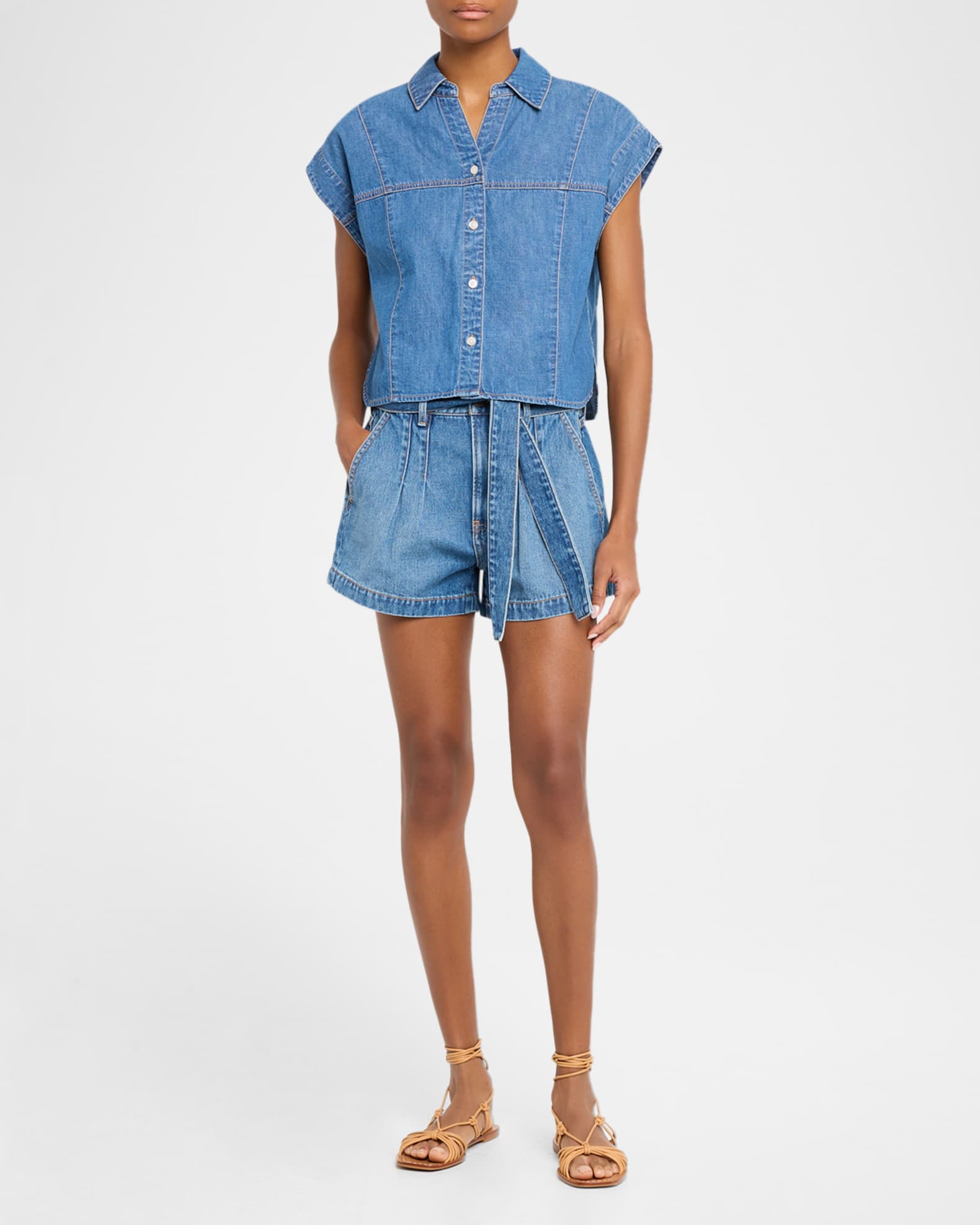 Veronica Beard Nestor Denim Button-Down Shirt | Neiman Marcus