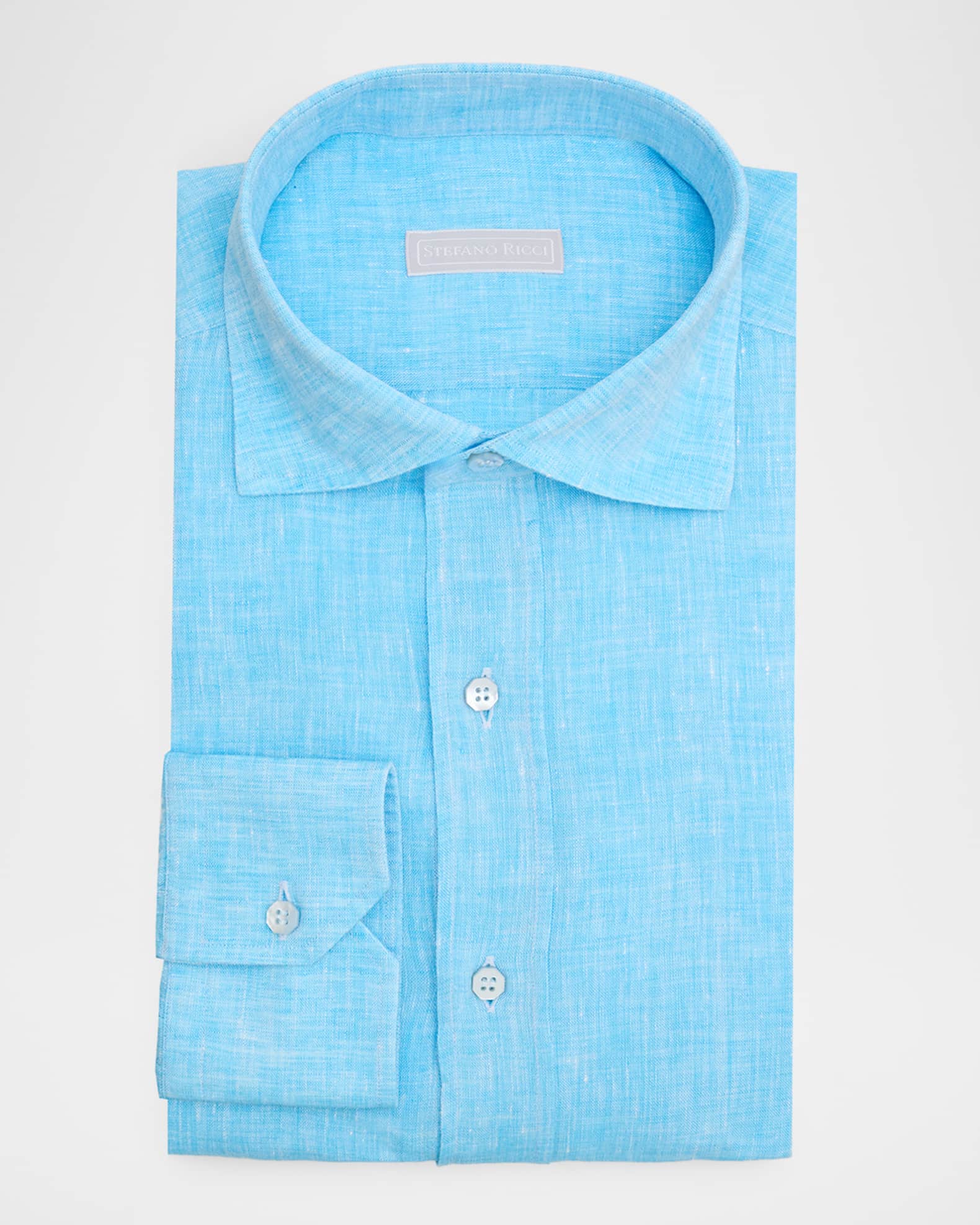 Stefano Ricci Men's Solid Linen Classic-Fit Dress Shirt | Neiman Marcus