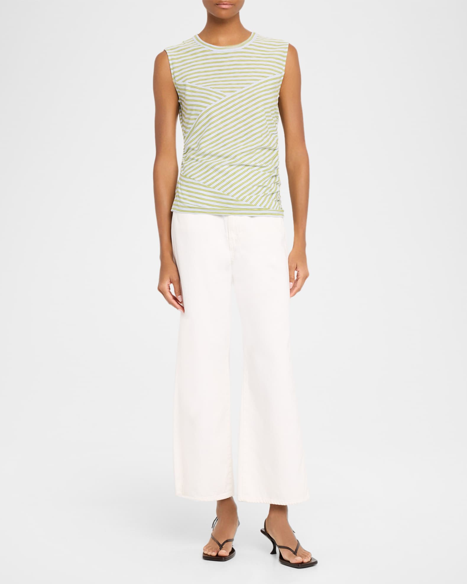 Veronica Beard Johana Stripe Sleeveless Ruched Tee | Neiman Marcus