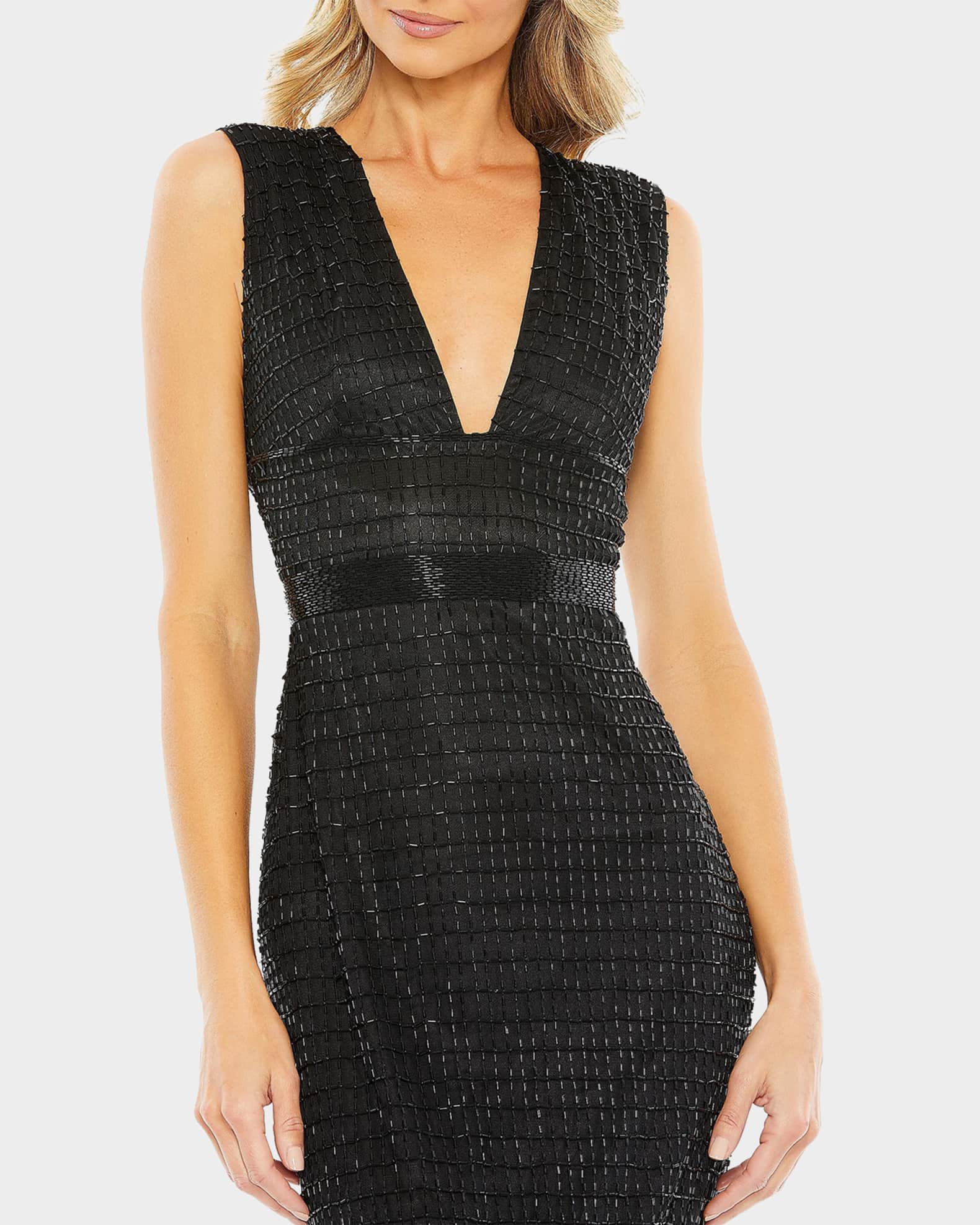 Mac Duggal Beaded V-Neck Column Gown | Neiman Marcus